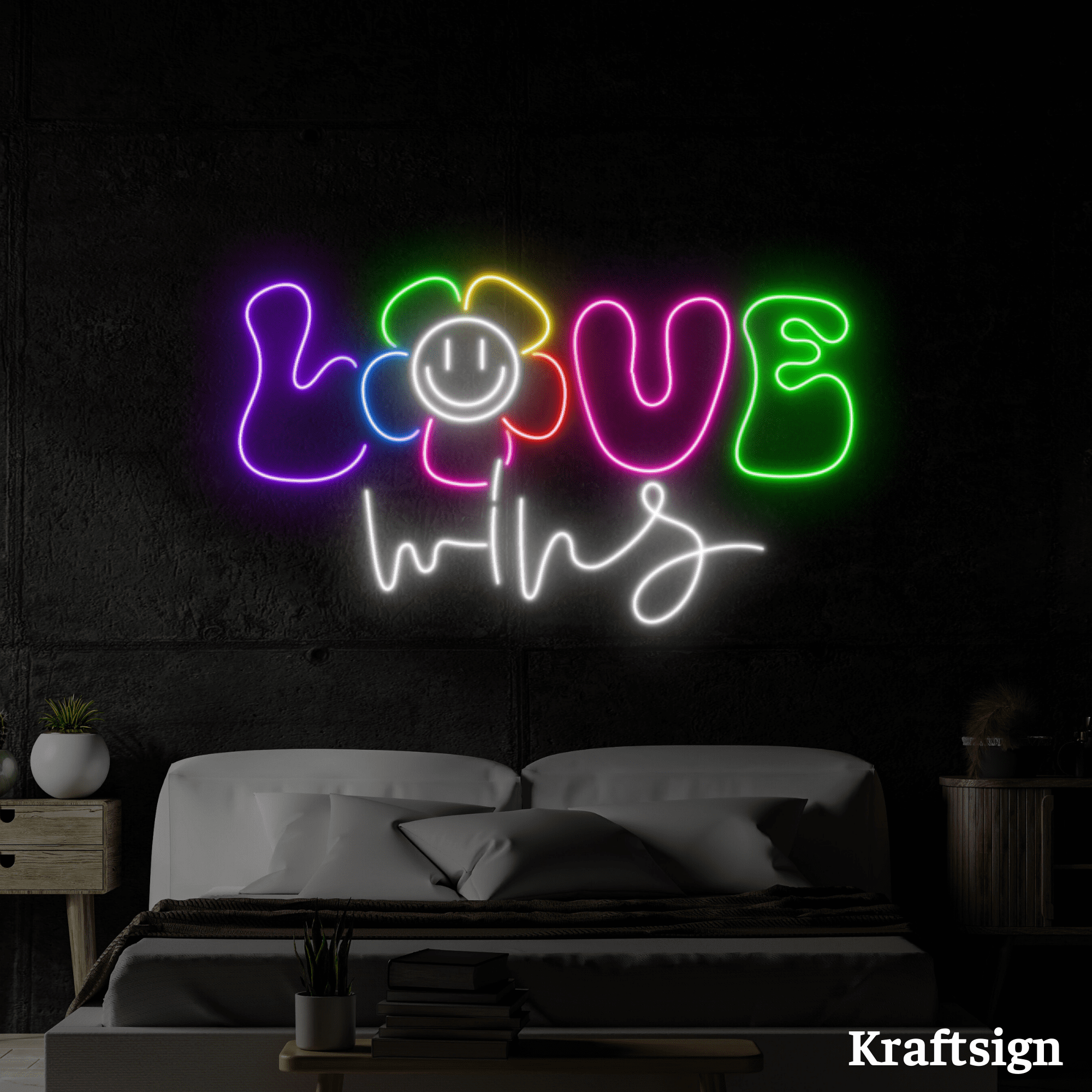 Craftnamesign Love Wins Neon LED Sign, Bedroom Decor, Couple Room Wall ...