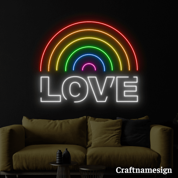 Craftnamesign Lovee With Rainbow Neon Sign for Bedroom Happy Pride Wall ...