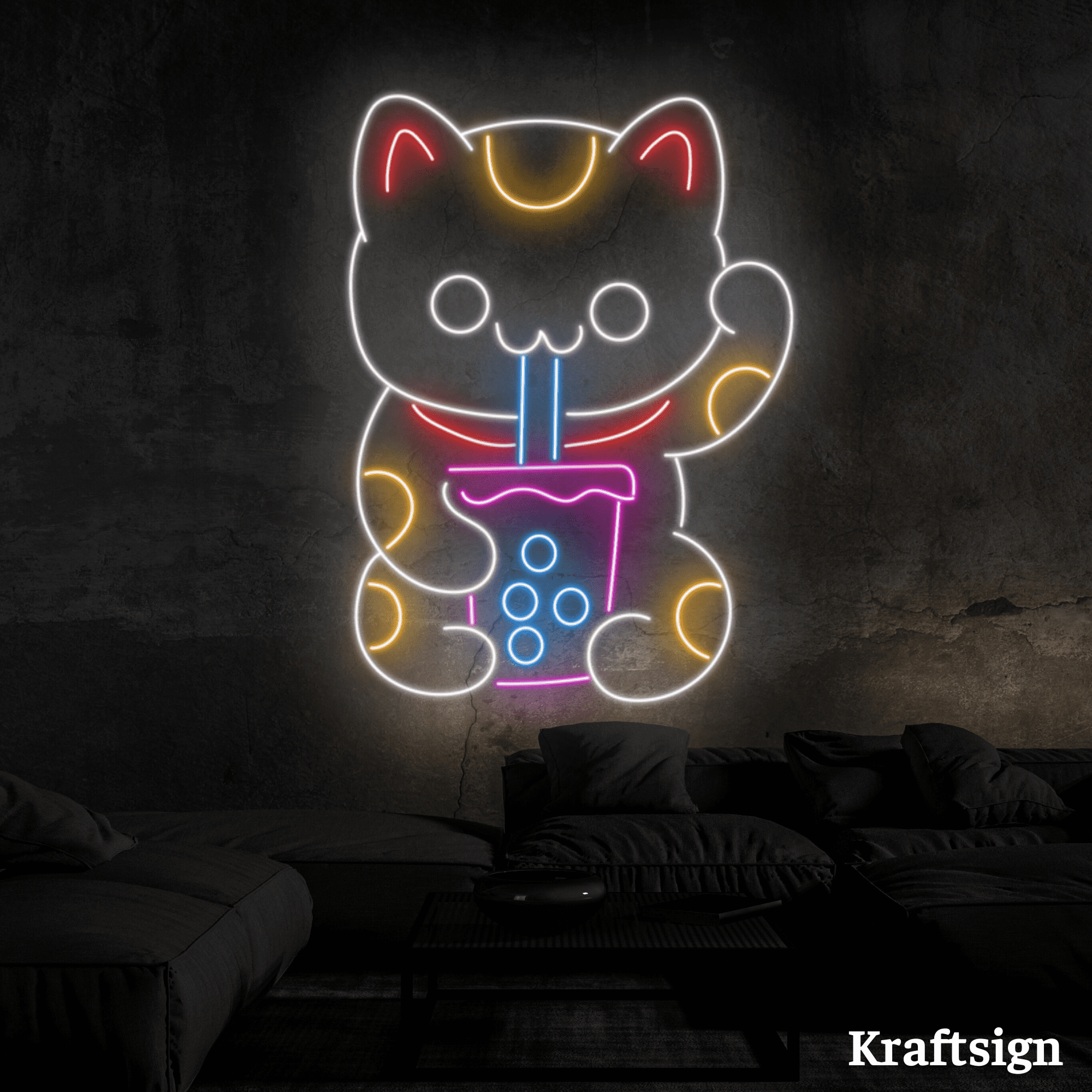 Craftnamesign Lucky Cat Boba Tea Neon Sign, Bubble Tea Shop LED Signage ...