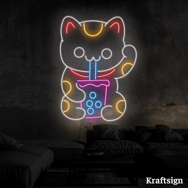 Craftnamesign Lucky Cat Boba Tea Neon Sign, Bubble Tea Shop LED Signage ...