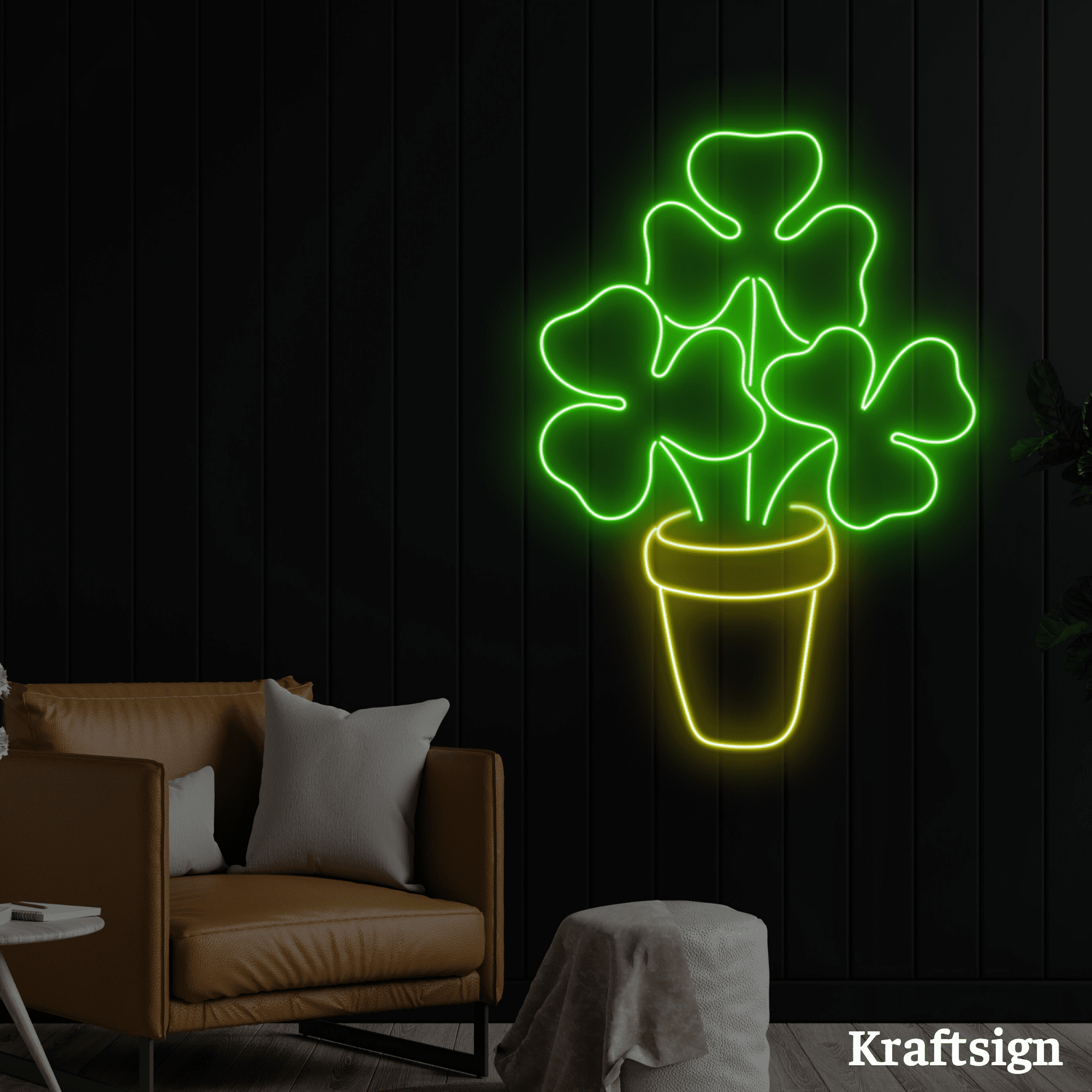 Craftnamesign Lucky Clover Leaf Pot Neon Sign, Patrick Day Gifts Decor ...