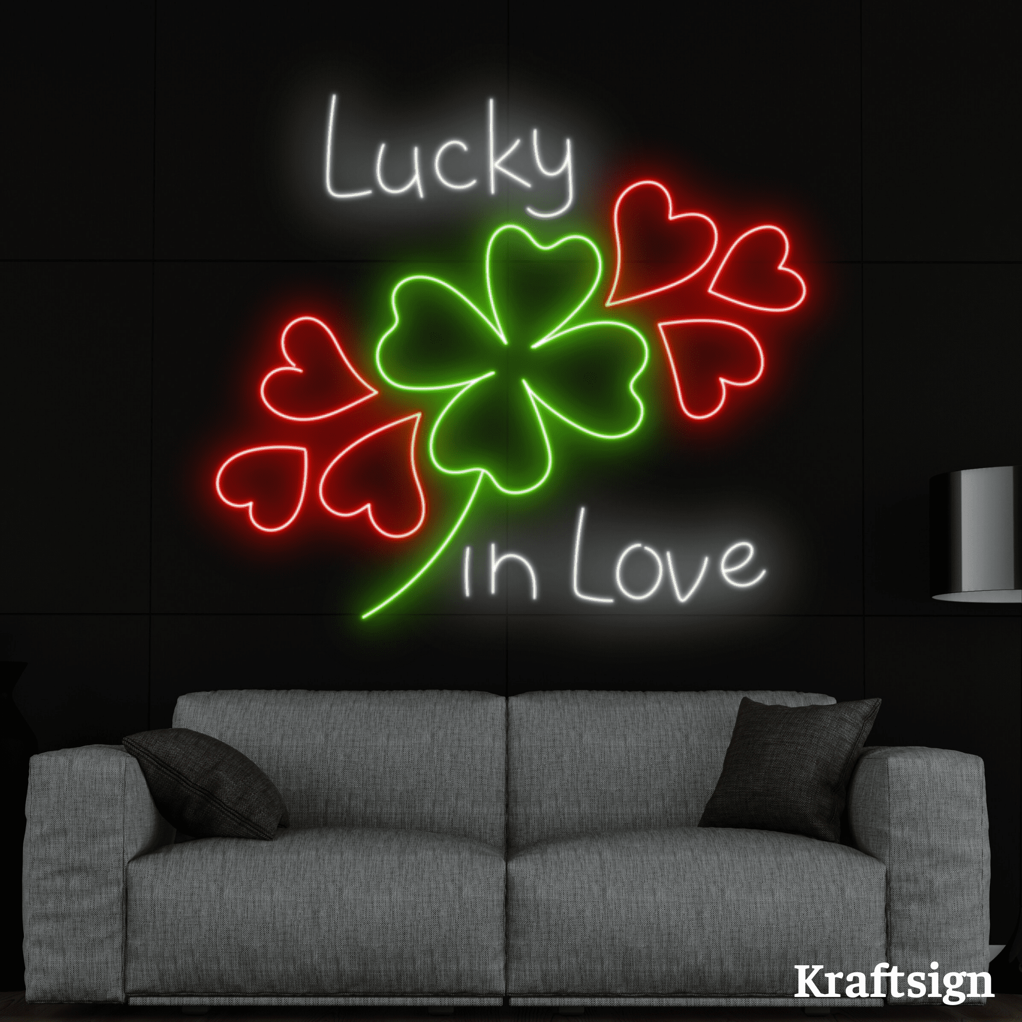 Craftnamesign Lucky In Love Neon Sign, Clover Leaf Sign, St. Patrick ...
