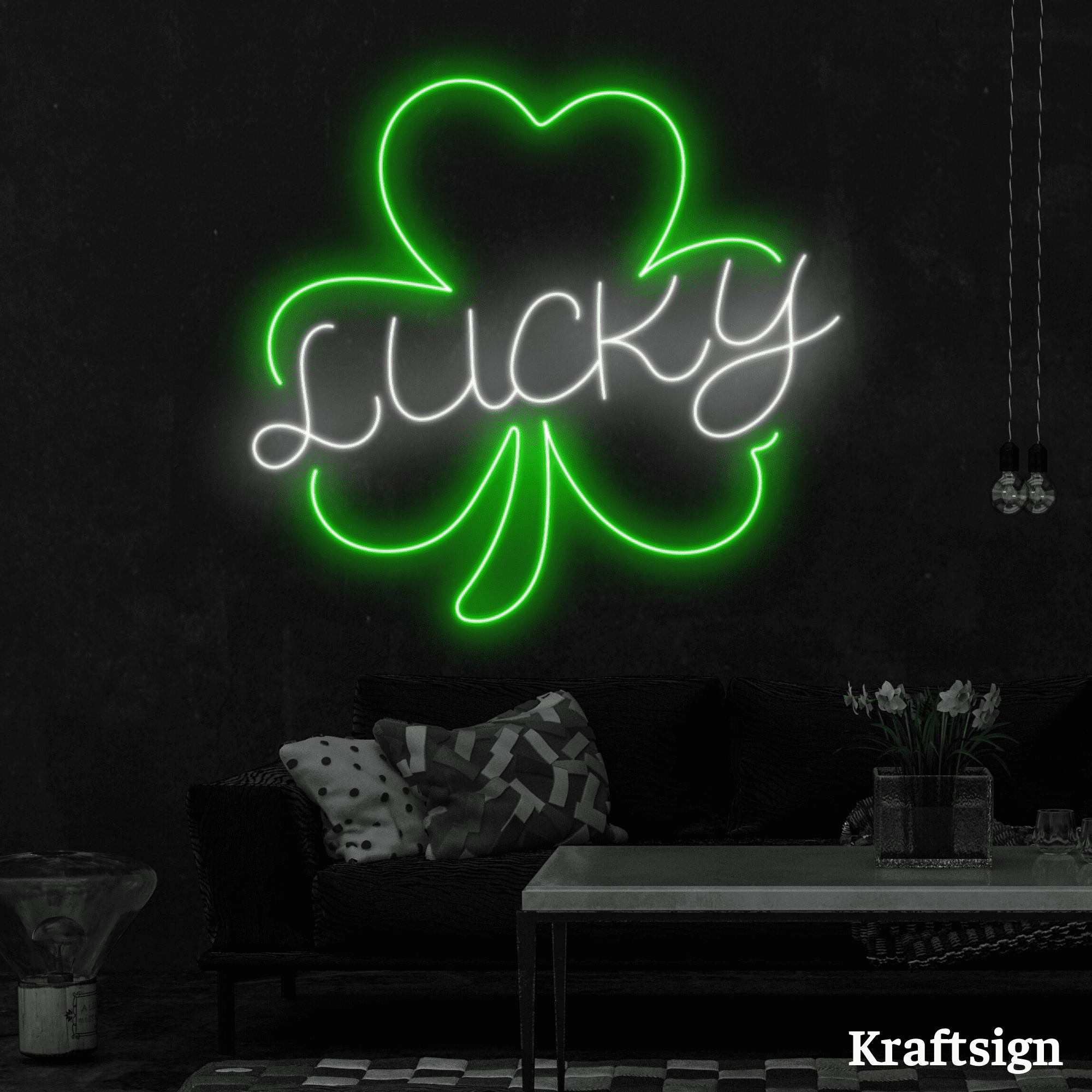 Craftnamesign Lucky Neon Sign, Clover Leaf LED Sign, St. Patrick Day ...