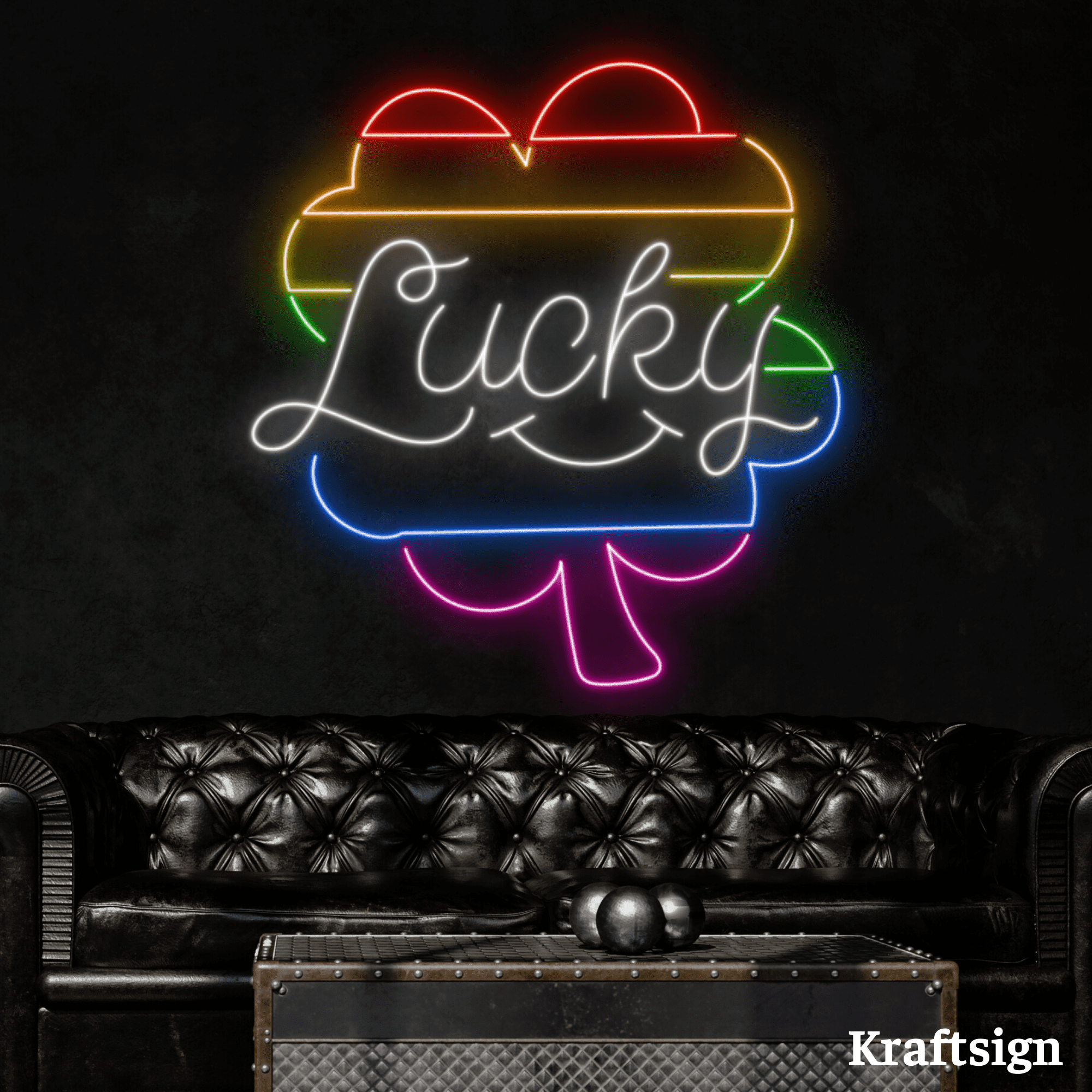 Craftnamesign Lucky Neon Sign, Clover Leaf LED Sign, St. Patrick Day ...
