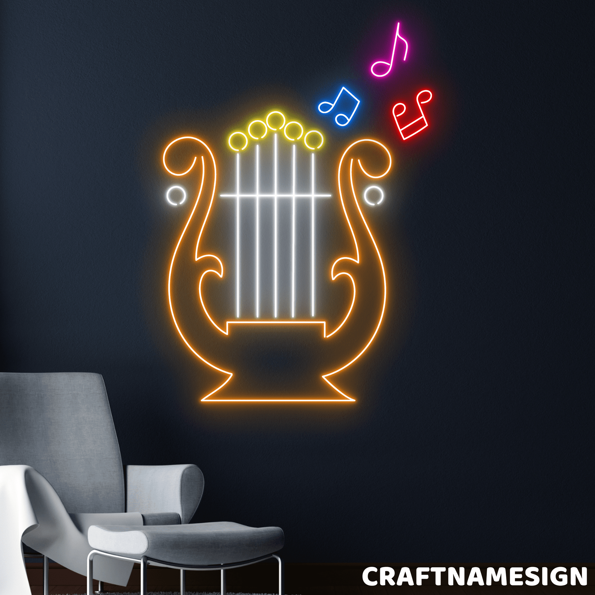 Craftnamesign Lyre Neon Sign, Musical Instrument Wall Art, Music Studio ...