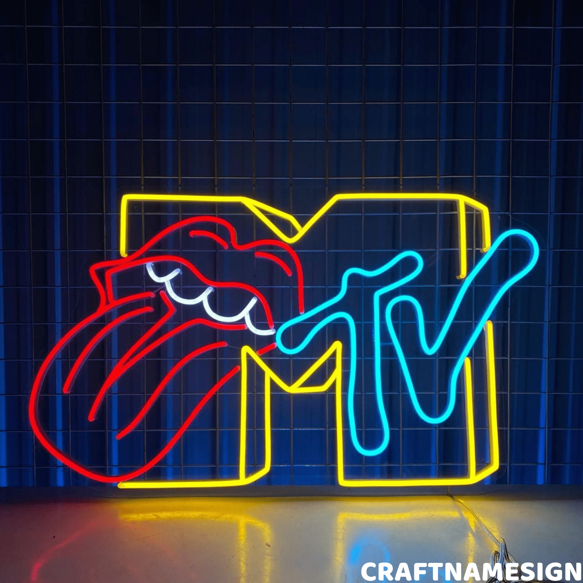 Craftnamesign MTV Neon Sign, Music Television Wall Art, Music Room Wall ...