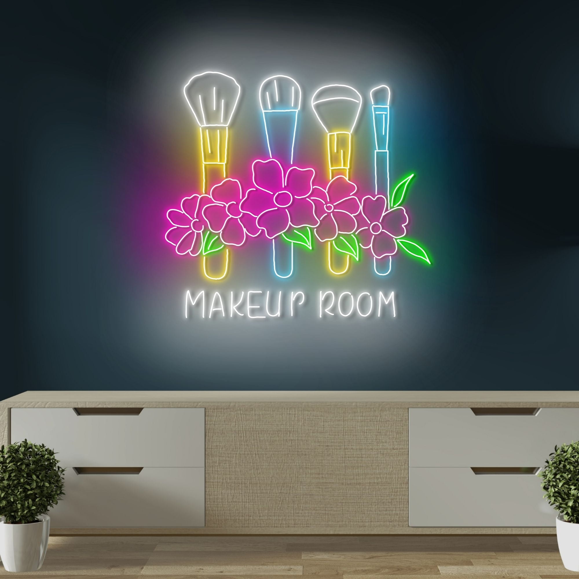 Craftnamesign Makeup Room Neon Sign, Makeup Brush LED Light, Makeup ...
