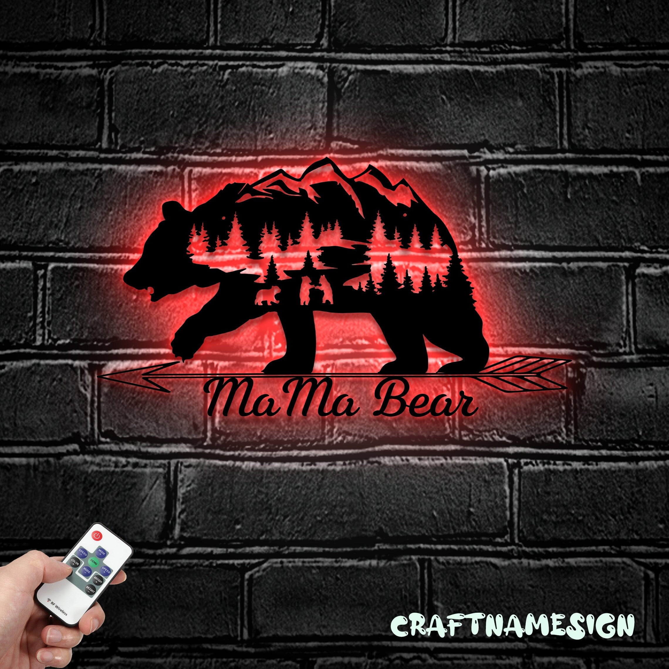 Craftnamesign Mama Bear Metal Sign LED Light, Bear Wall Art, Bear Sign ...
