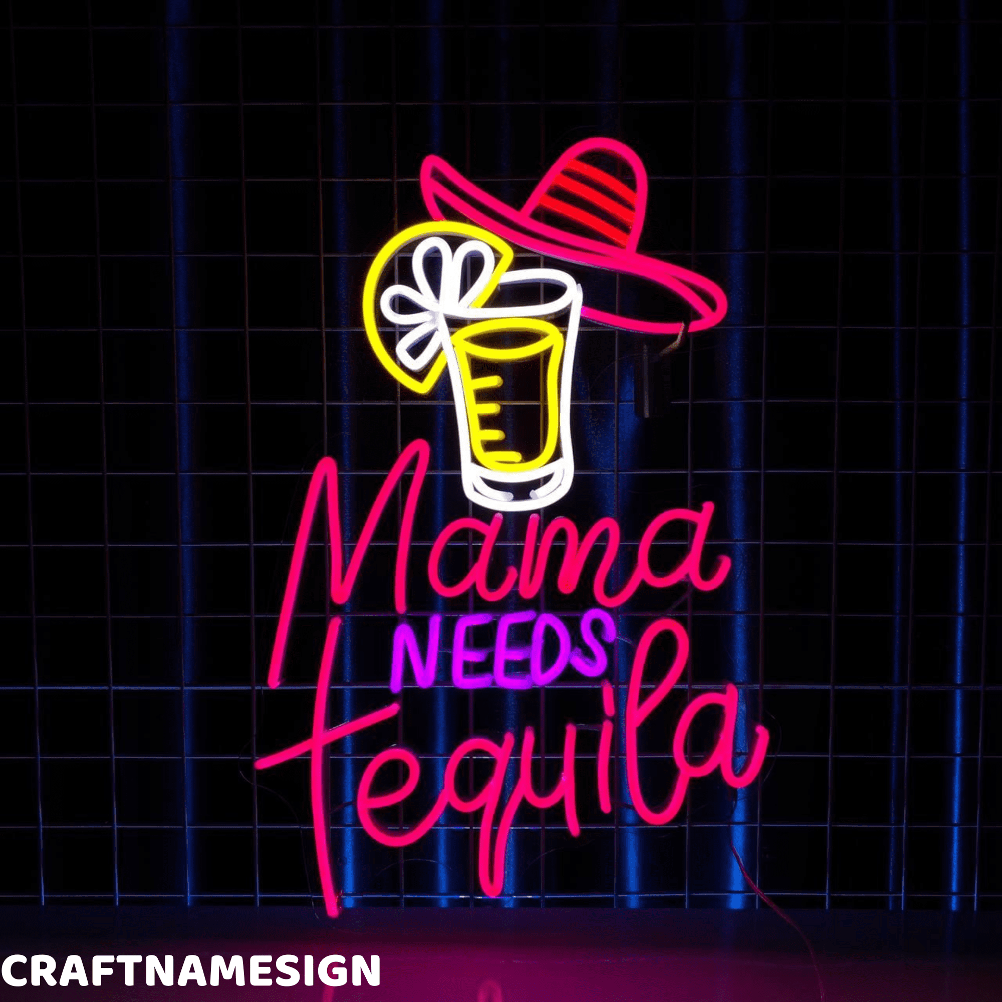 Craftnamesign Mama Needs Tequila Neon Sign, Tequila Wall Art, Bar Wall ...
