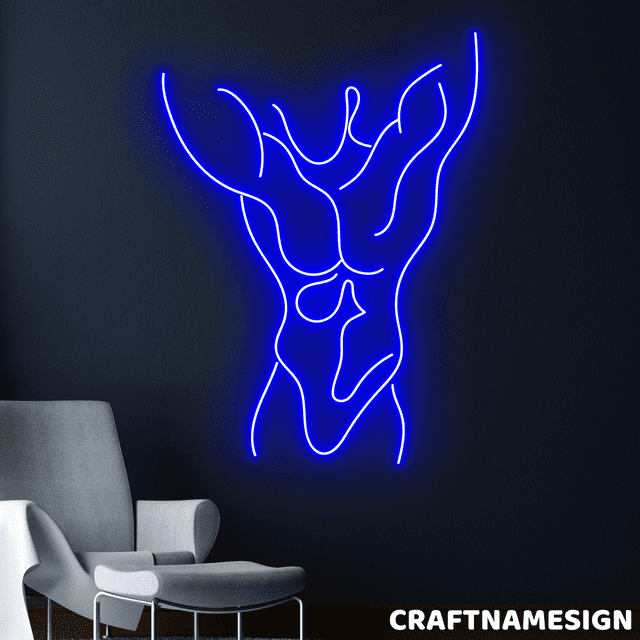Craftnamesign Man Body Line Art Neon Sign, Muscle Man Wall Decor ...