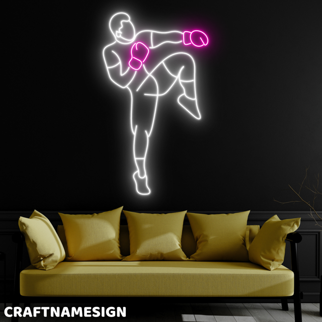 Craftnamesign Man Boxing Neon Sign, Man Kick Wall Art, Boxing Club Wall ...