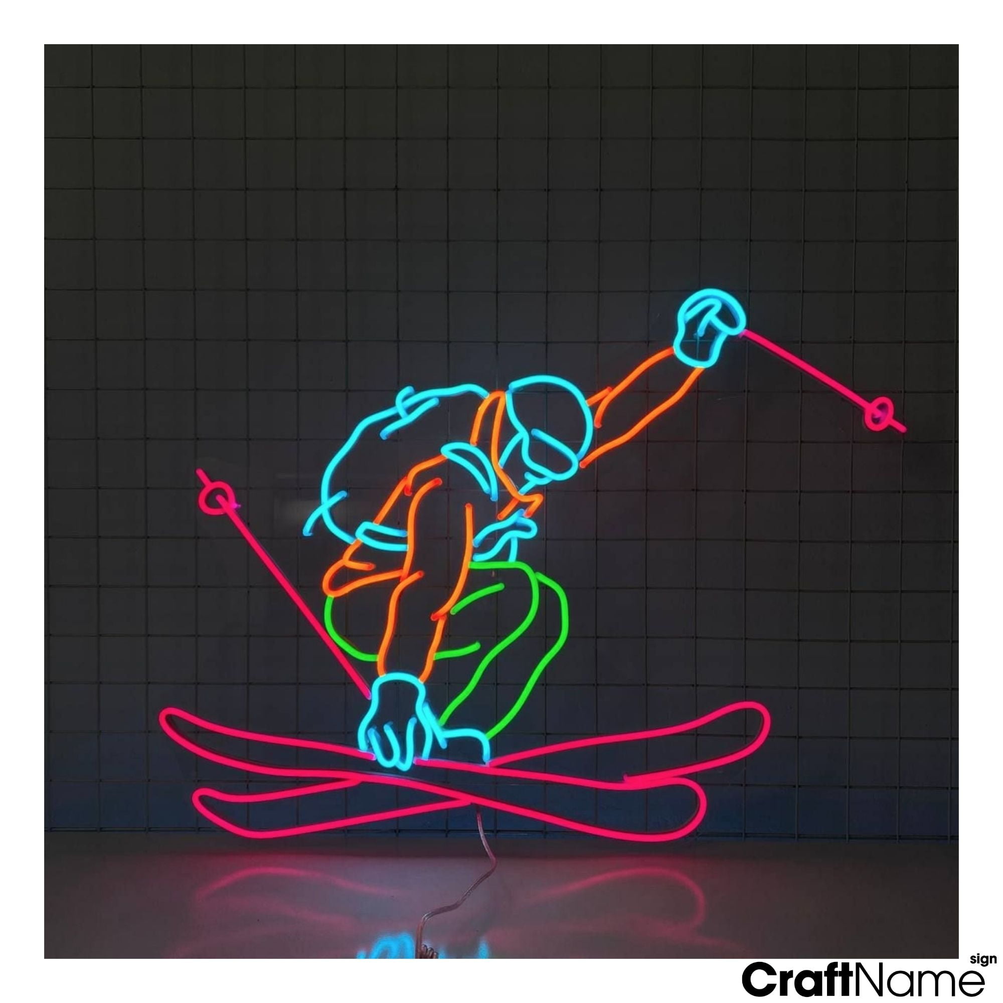 Craftnamesign Man Skiing Neon Light Sign, Skiing Club Wall Art, Sport ...