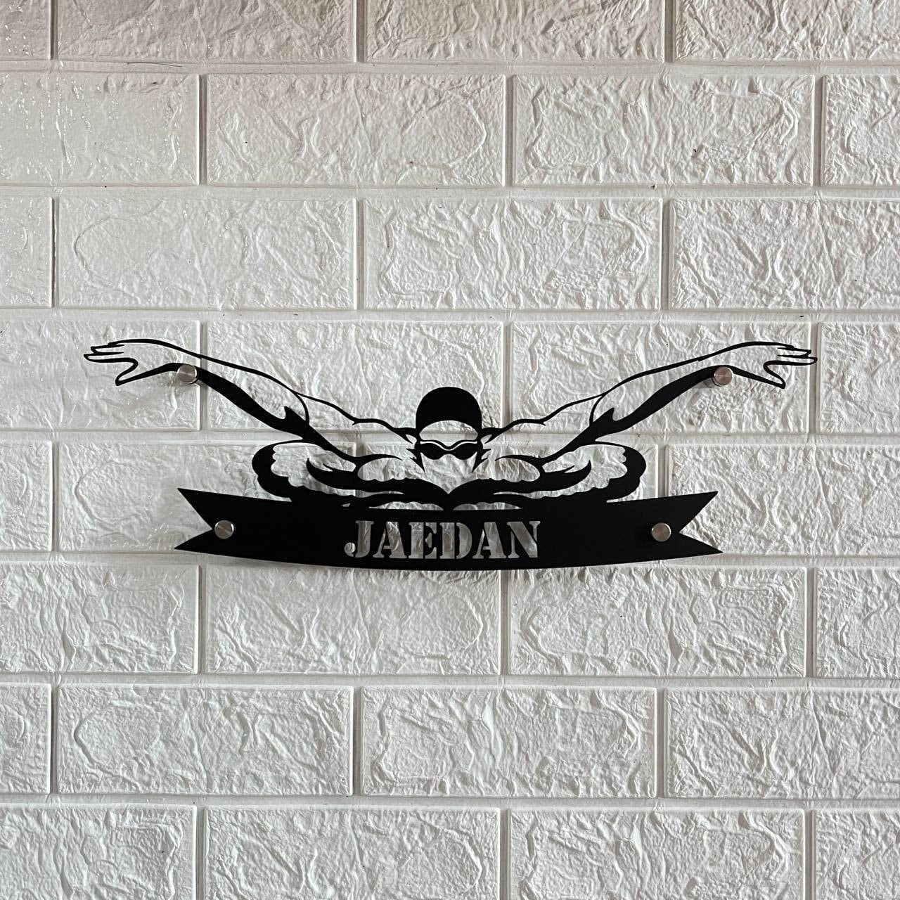 Craftnamesign Man Swimmer Metal LED Light, Custom Swimming Butterfly ...