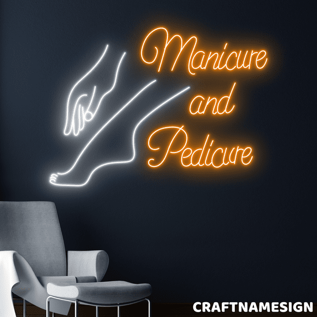 Craftnamesign Manicure And Pedicure Neon Sign, Nails Spa Wall Art ...