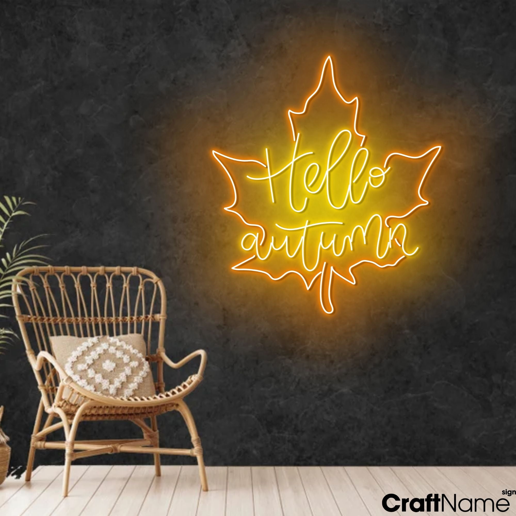 Craftnamesign Maple Leaf Hello Autumn Neon Light Up Sign Wall Art For ...