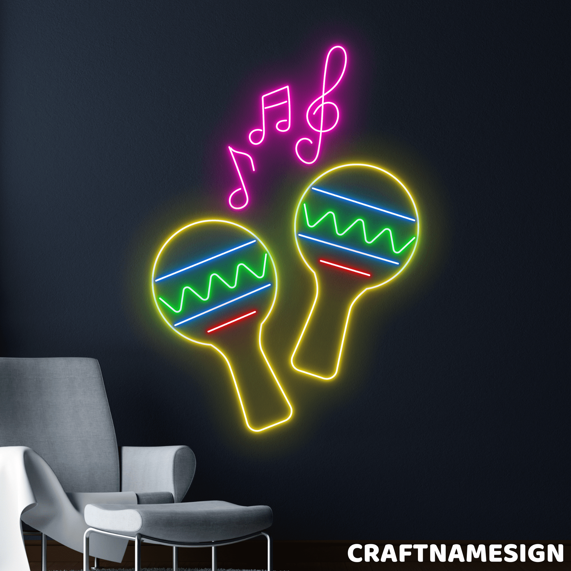 Craftnamesign Maracas Neon Sign, Mexican Music Wall Decor, Fiesta Party ...
