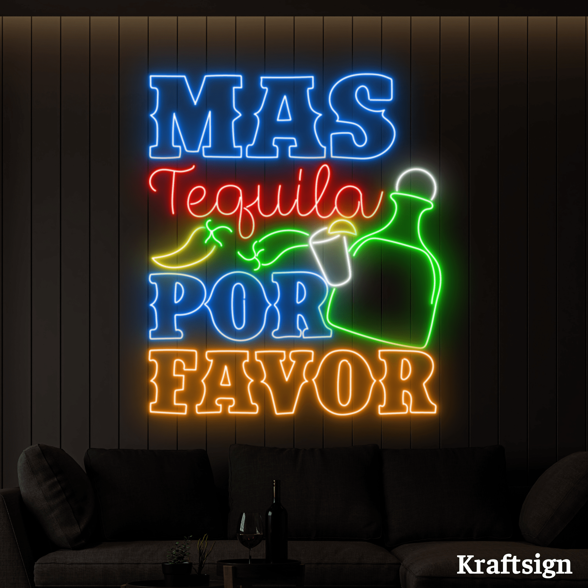 Craftnamesign Mas Tequila For Favor Neon Sign, Cocktail LED Sign,Bar ...