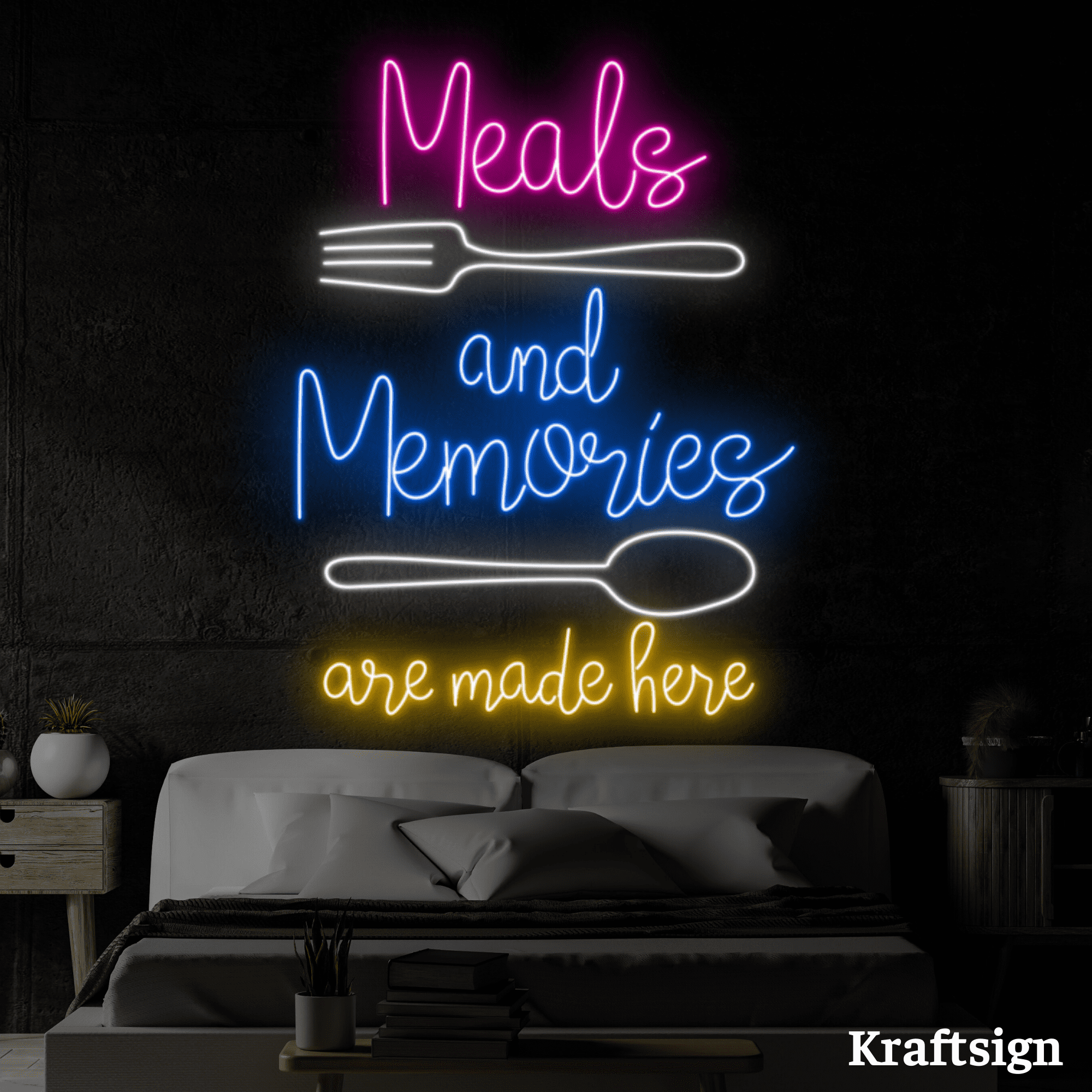 Craftnamesign Meals And Memories Neon Sign, Kitchen Art, Restaurant ...