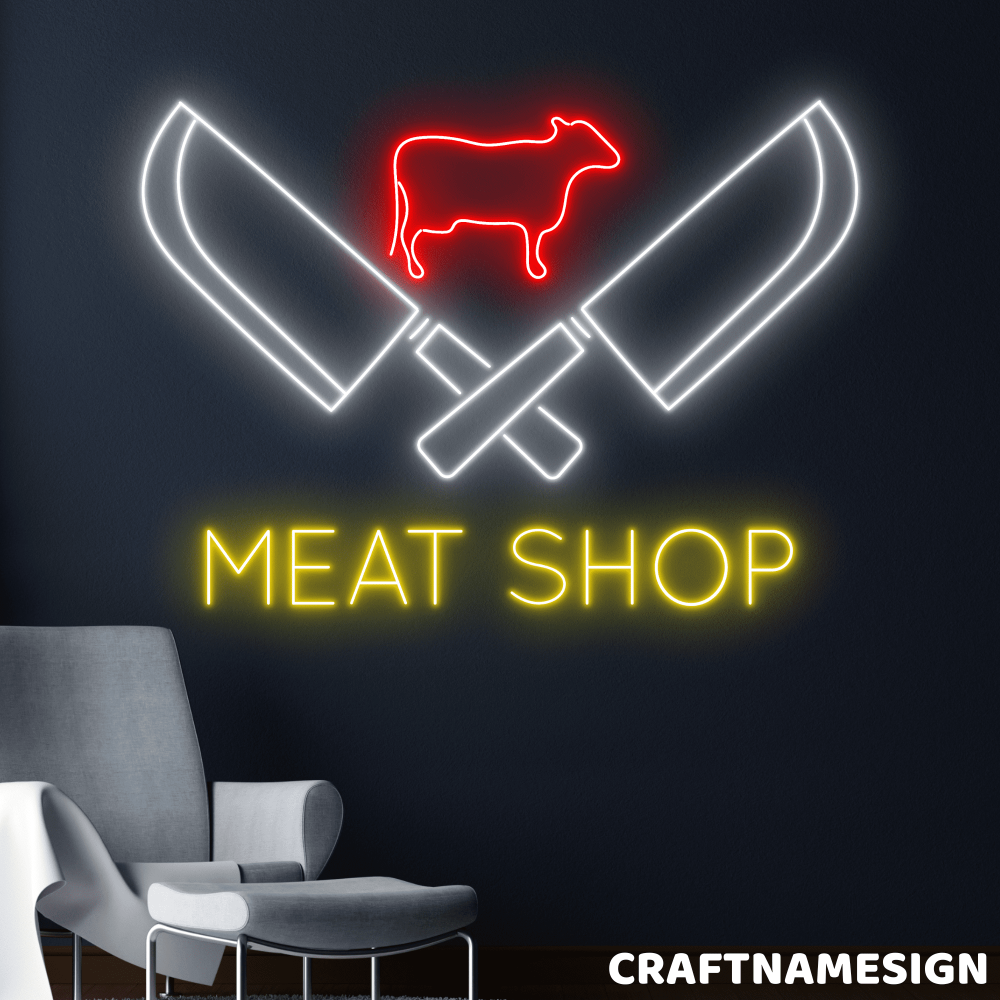 Craftnamesign Meat Shop Neon Sign, Butcher Shop Wall Art, Open Store ...