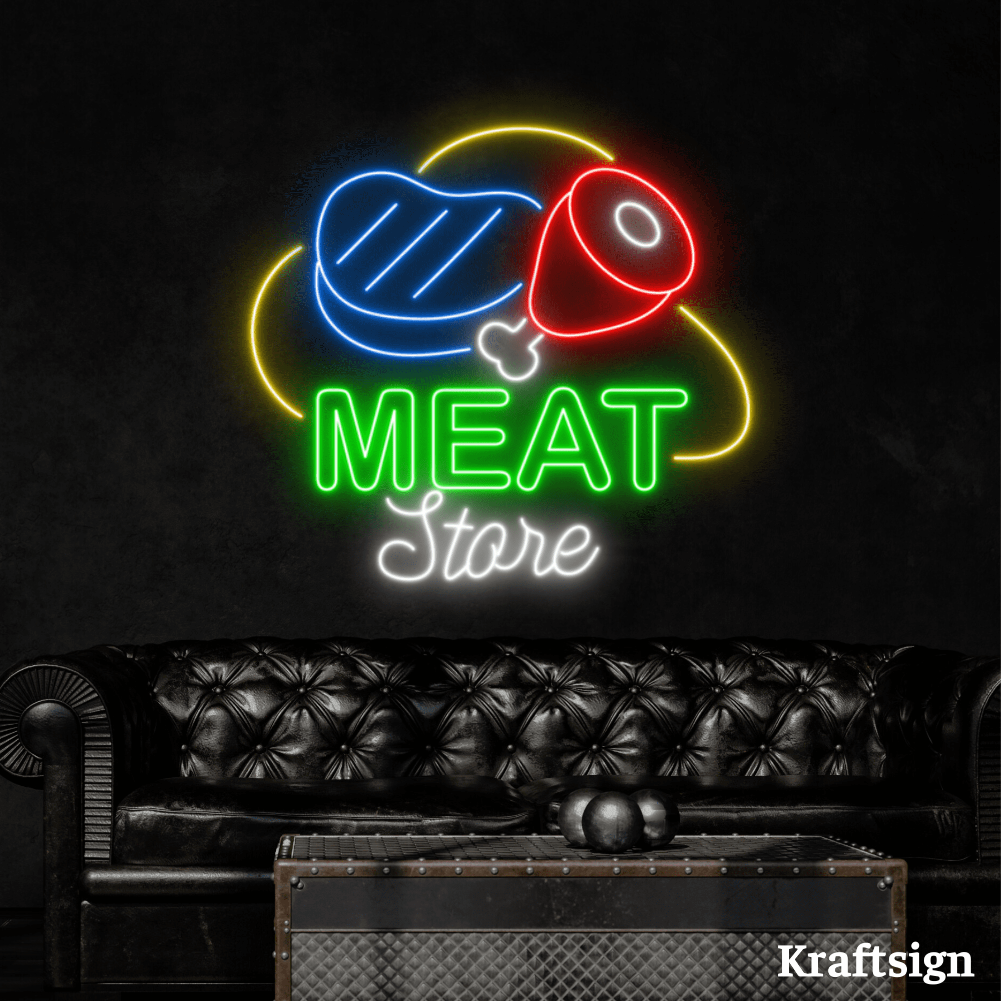 Craftnamesign Meat Store Neon Sign, Meat Shop LED Sign, Meat Wall Art ...