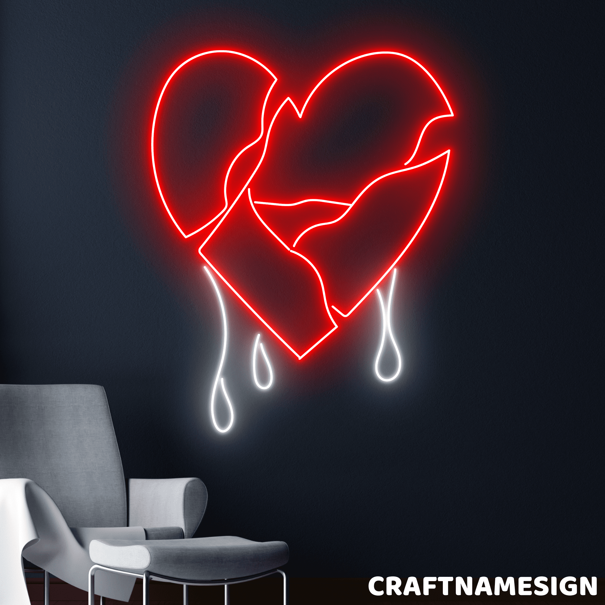Craftnamesign Melting Heart Neon Sign, Hurt Heart Wall Art, Bar Pub ...
