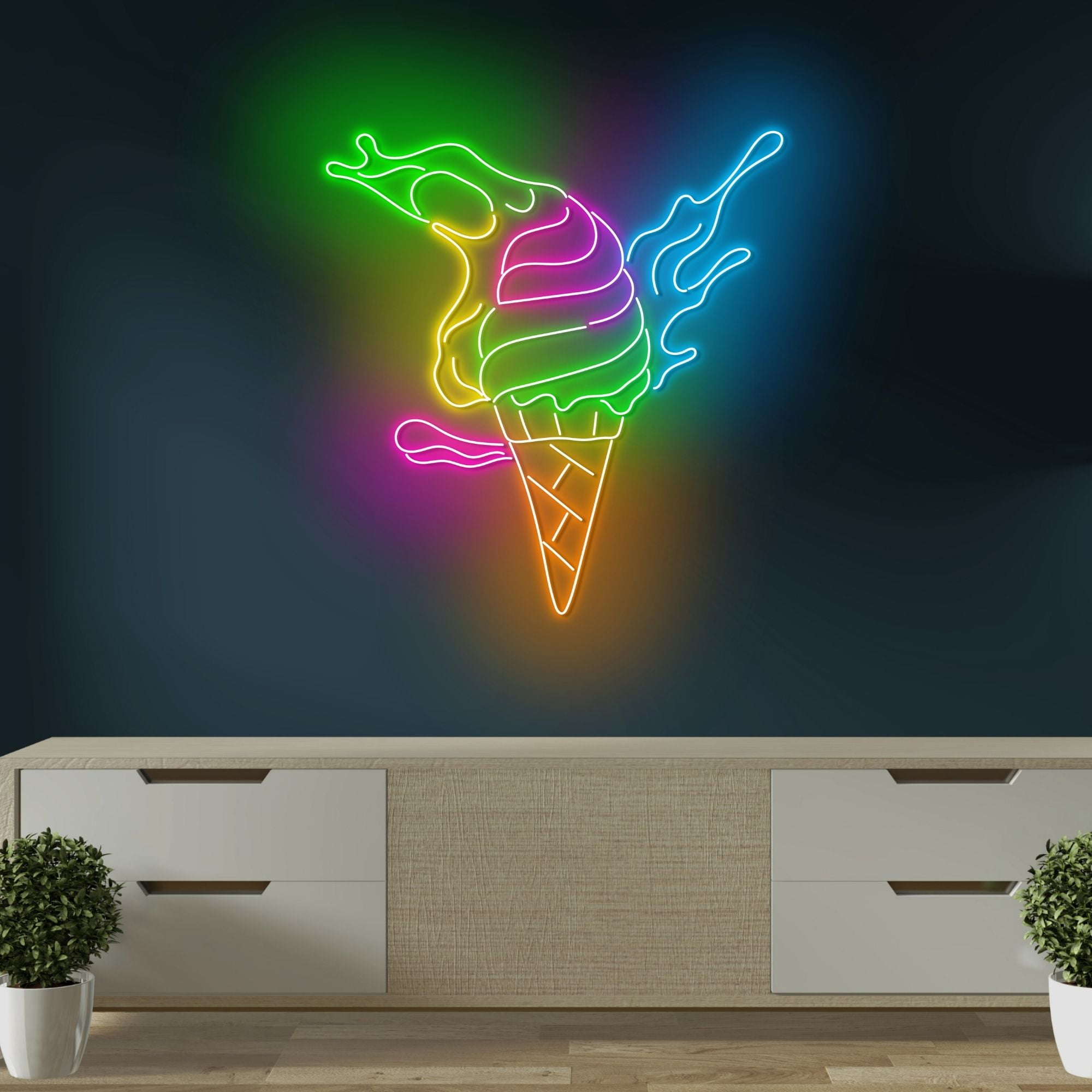 Craftnamesign Melting Ice Cream Neon Light Sign, Ice Cream Shop LED ...