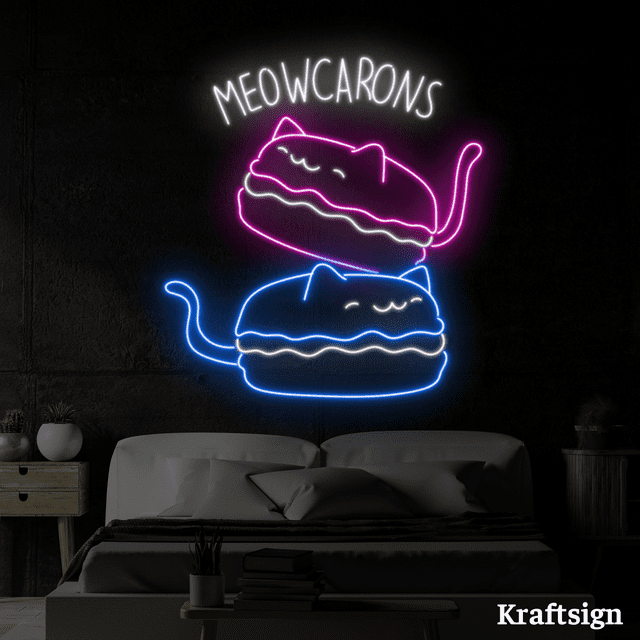 Craftnamesign Meowcarons Neon Sign, Macaron LED Sign, Bakery Decor ...