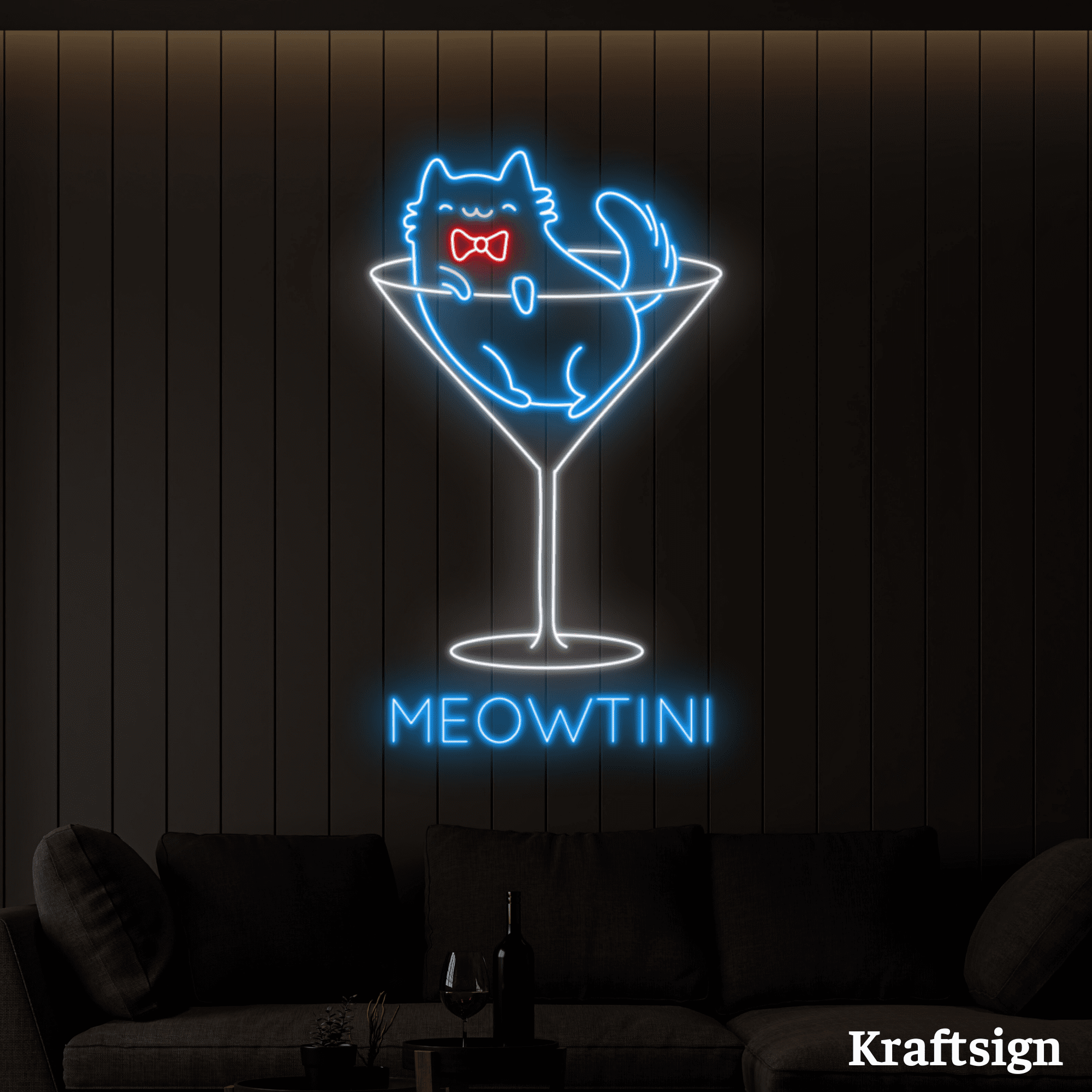Craftnamesign Meowtini Neon Sign, Cat In Cocktail LED Sign, Bar Club ...