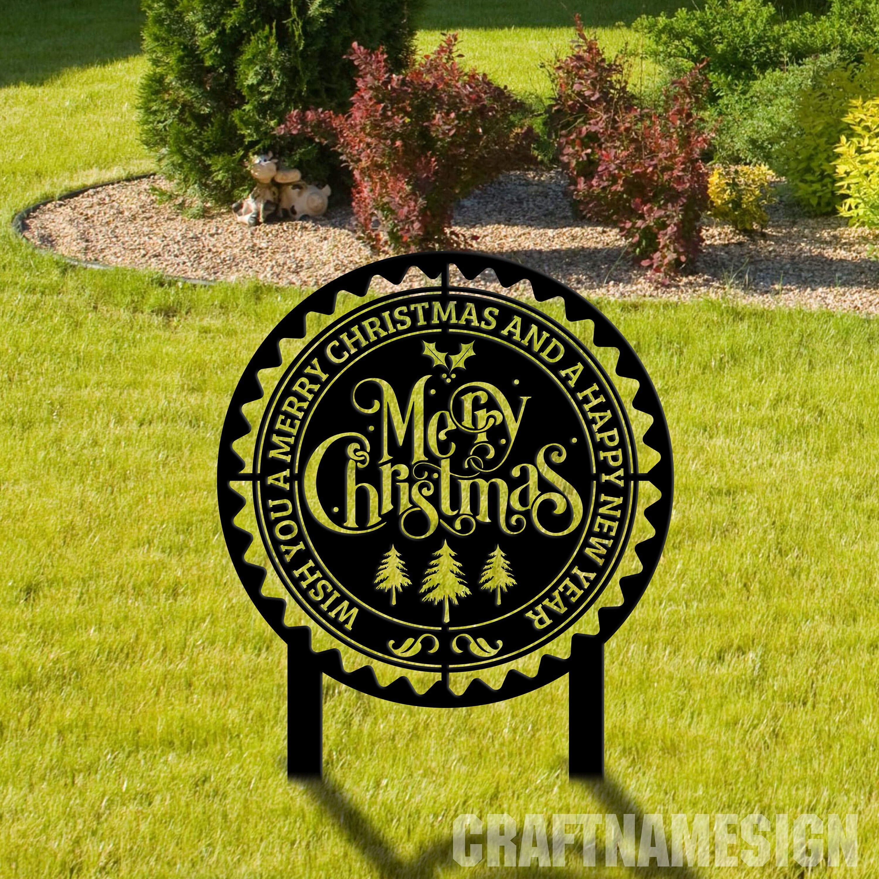 Craftnamesign Merry Christmas Metal Garden Sign with Stake, Yard Decor ...