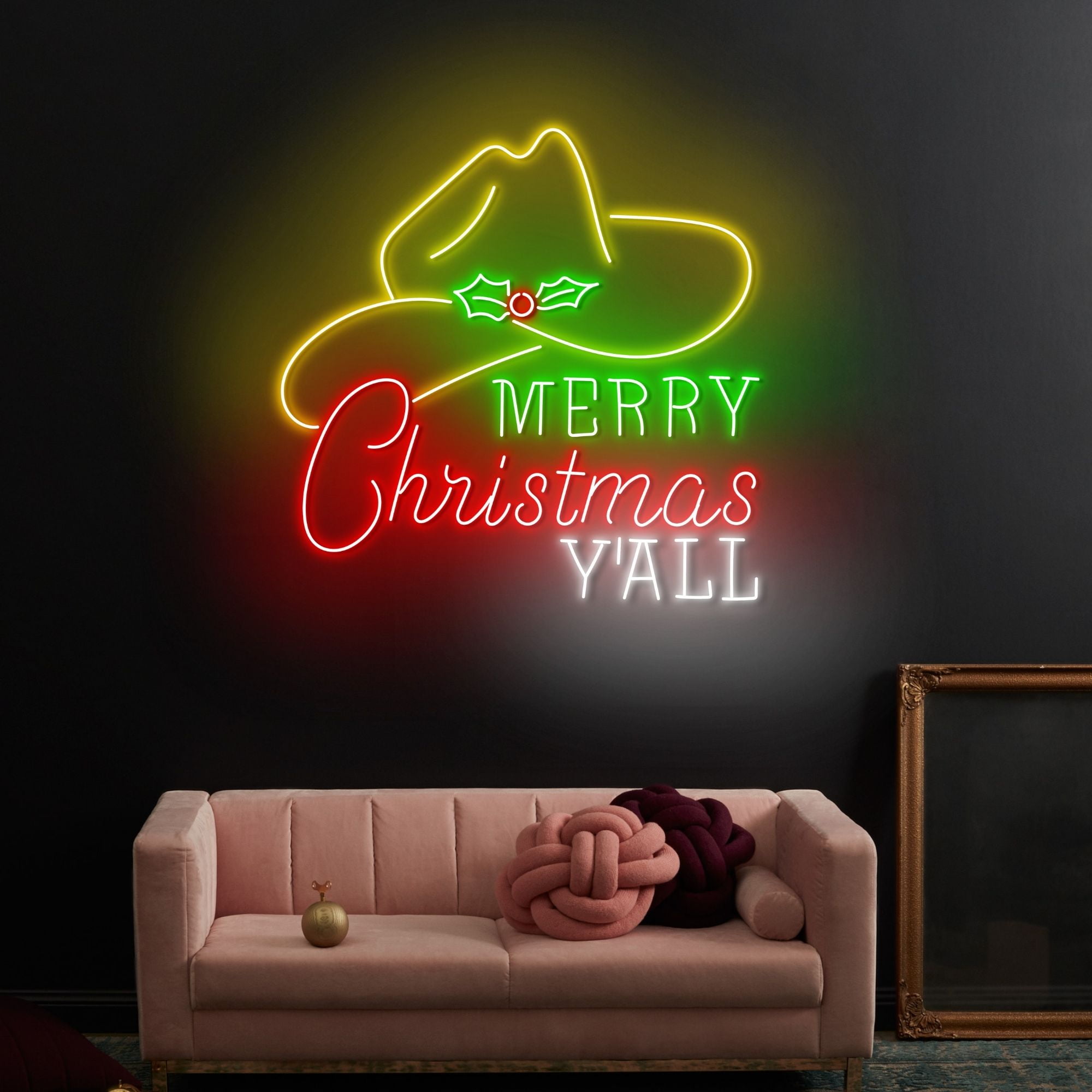 Craftnamesign Merry Christmas Y'all Neon Sign, Cowboy Hat Christmas LED ...