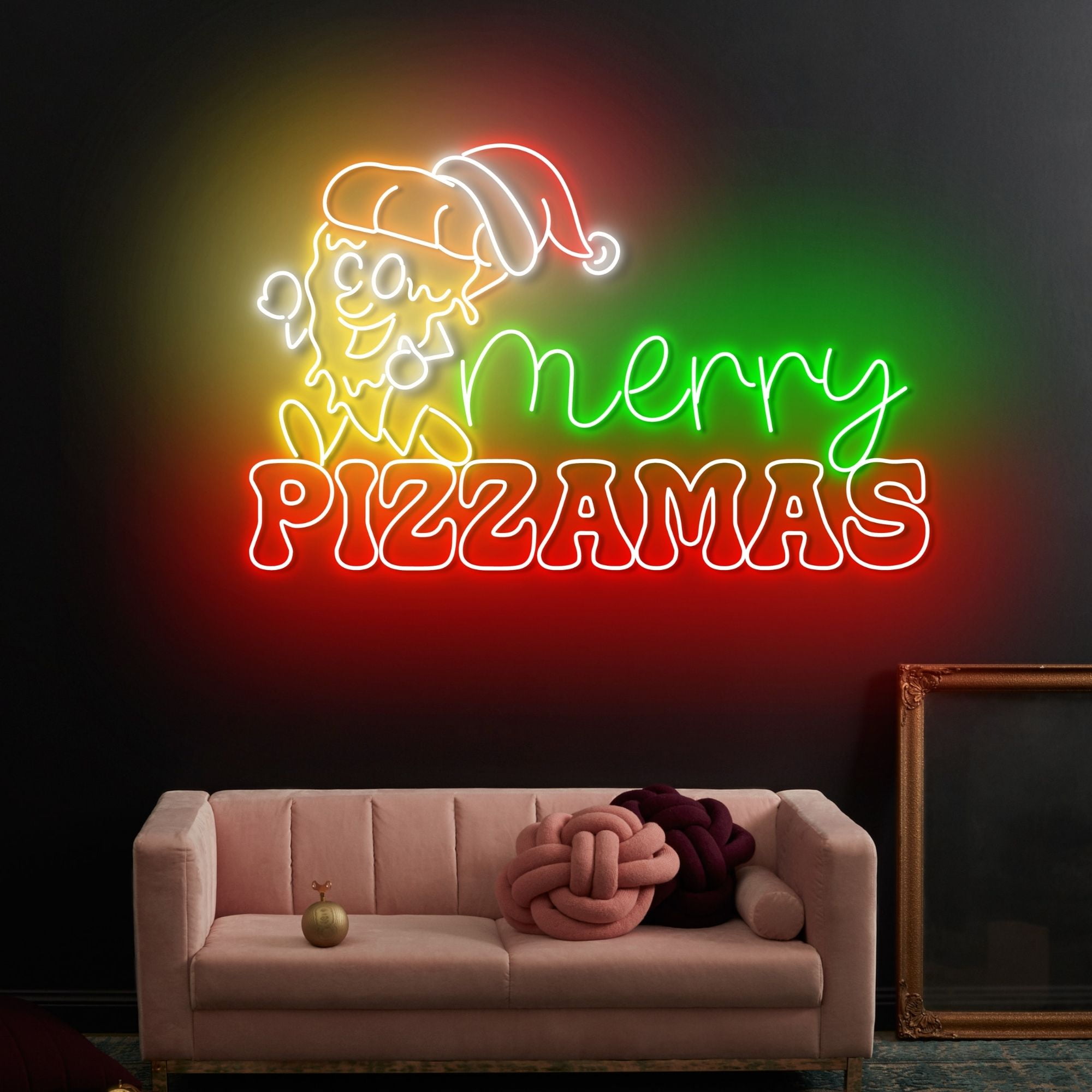 Craftnamesign Merry Pizzamas Neon Sign, Pizza Xmas LED Light, Christmas ...