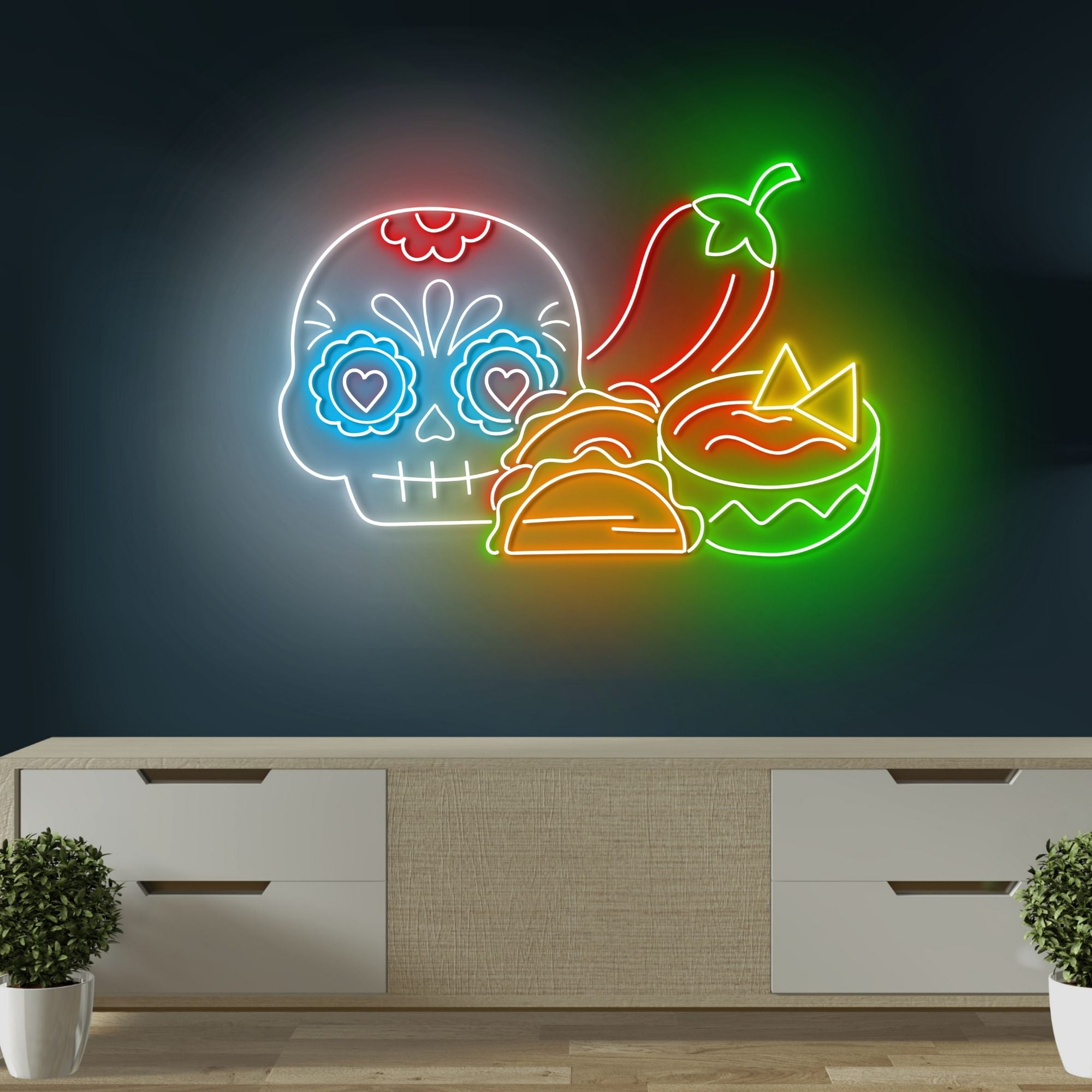 Craftnamesign Mexican Food Neon Sign, Sugar Skull LED Light, Mexican ...