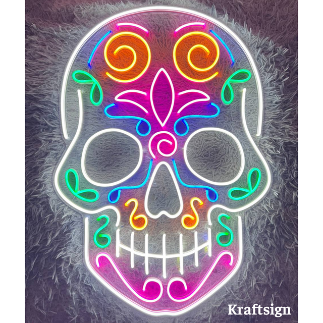 Craftnamesign Mexican Skull Neon Sign, Mexican Bar Decor, Men Cave ...