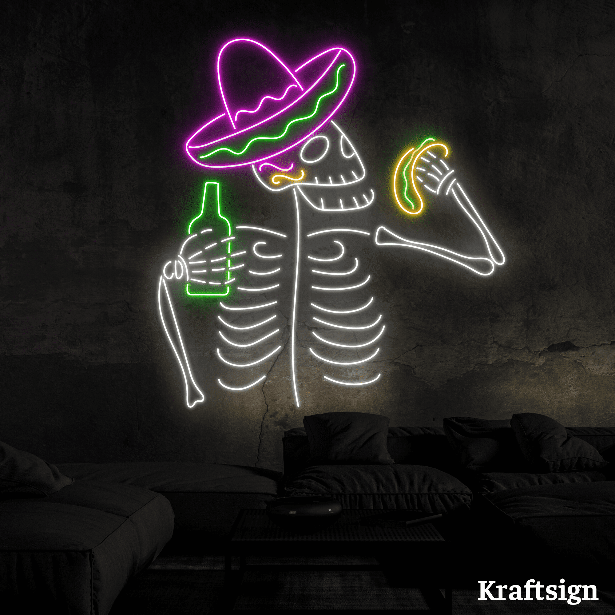 Craftnamesign Mexican Skull Neon Sign, Tacos Italian Restaurant Decor ...