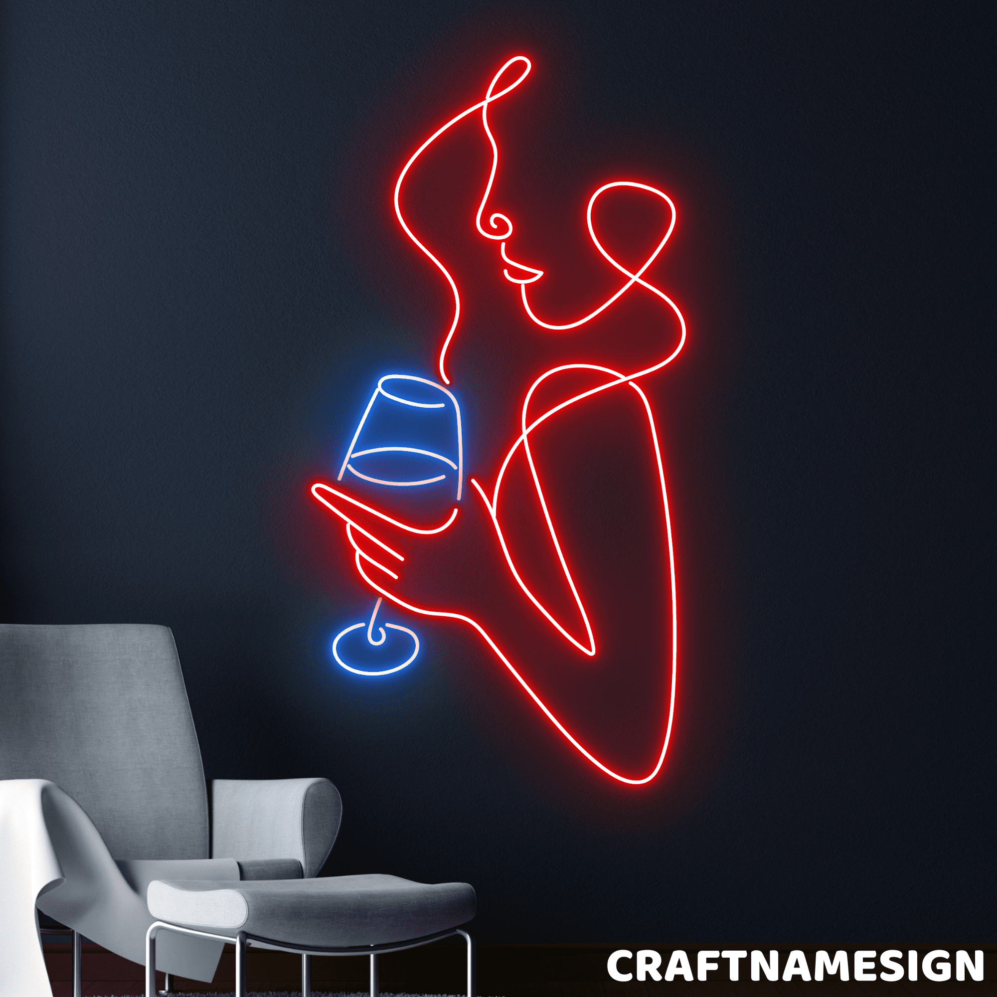 Craftnamesign Minimalist Girl Neon Sign, Wine Bar Pub Wall Decor ...