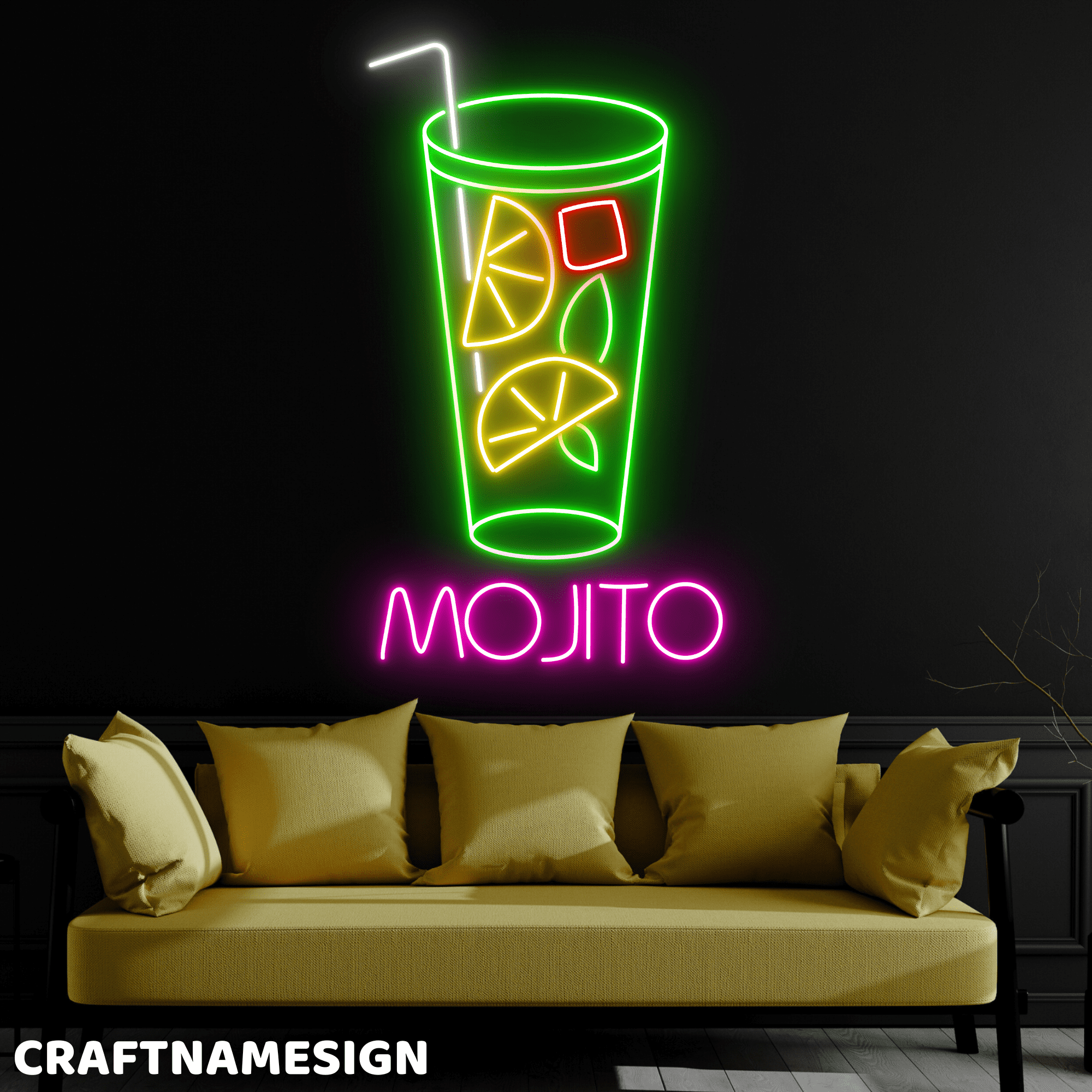 Craftnamesign Mojito Cocktail Neon Sign, Bar Pub Wall Art, Cocktail ...