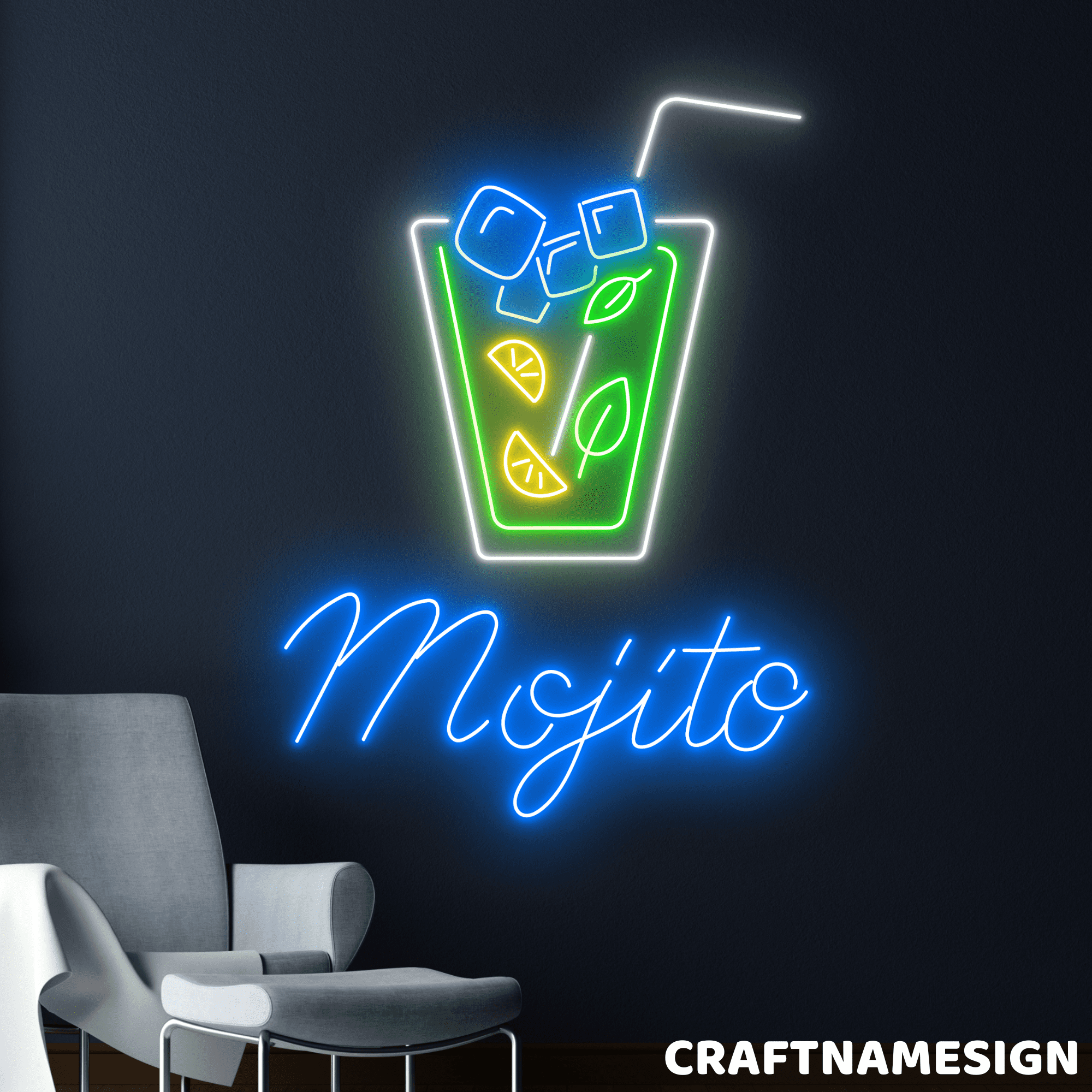 Craftnamesign Mojito Neon Sign, Alcohol Wall Art, Margarita Bar Pub ...