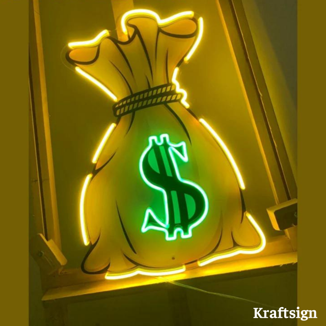 Craftnamesign Money Bag Neon Acrylic Print Sign, Money Bag Led Light ...