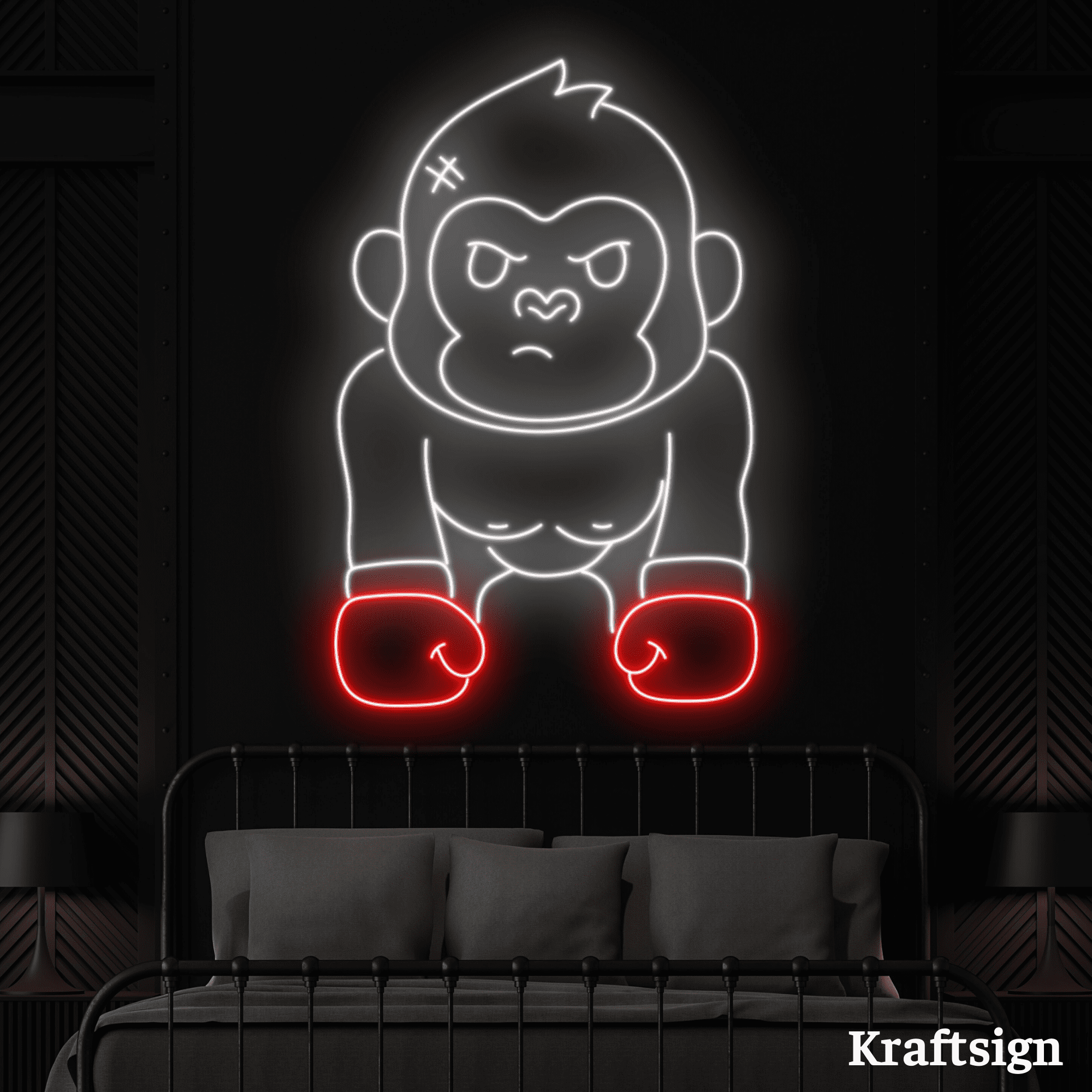 Craftnamesign Monkey Neon Sign, Boxing Club LED Sign, Men Cave Decor ...
