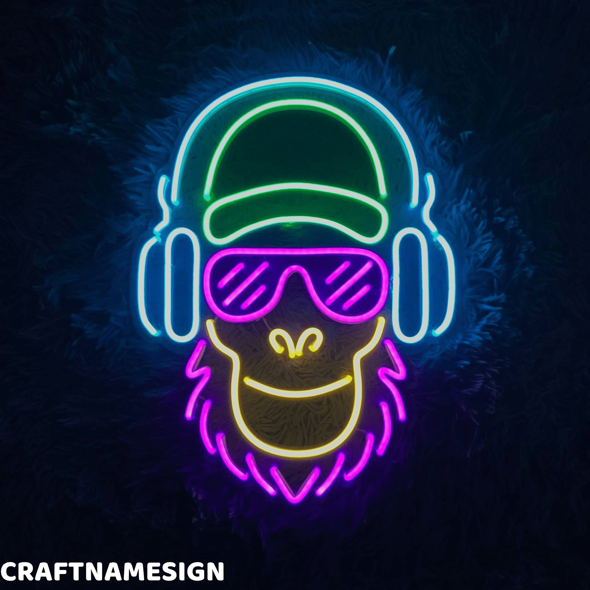Craftnamesign Monkey With Headphones Neon Sign, Monkey DJ Wall Art, Pub ...