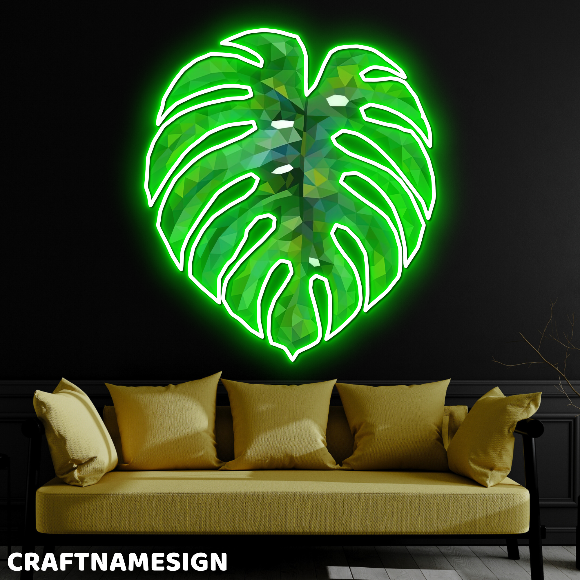 Craftnamesign Monstera Leaf Neon Decal, Living Room Wall Art, Coffee ...