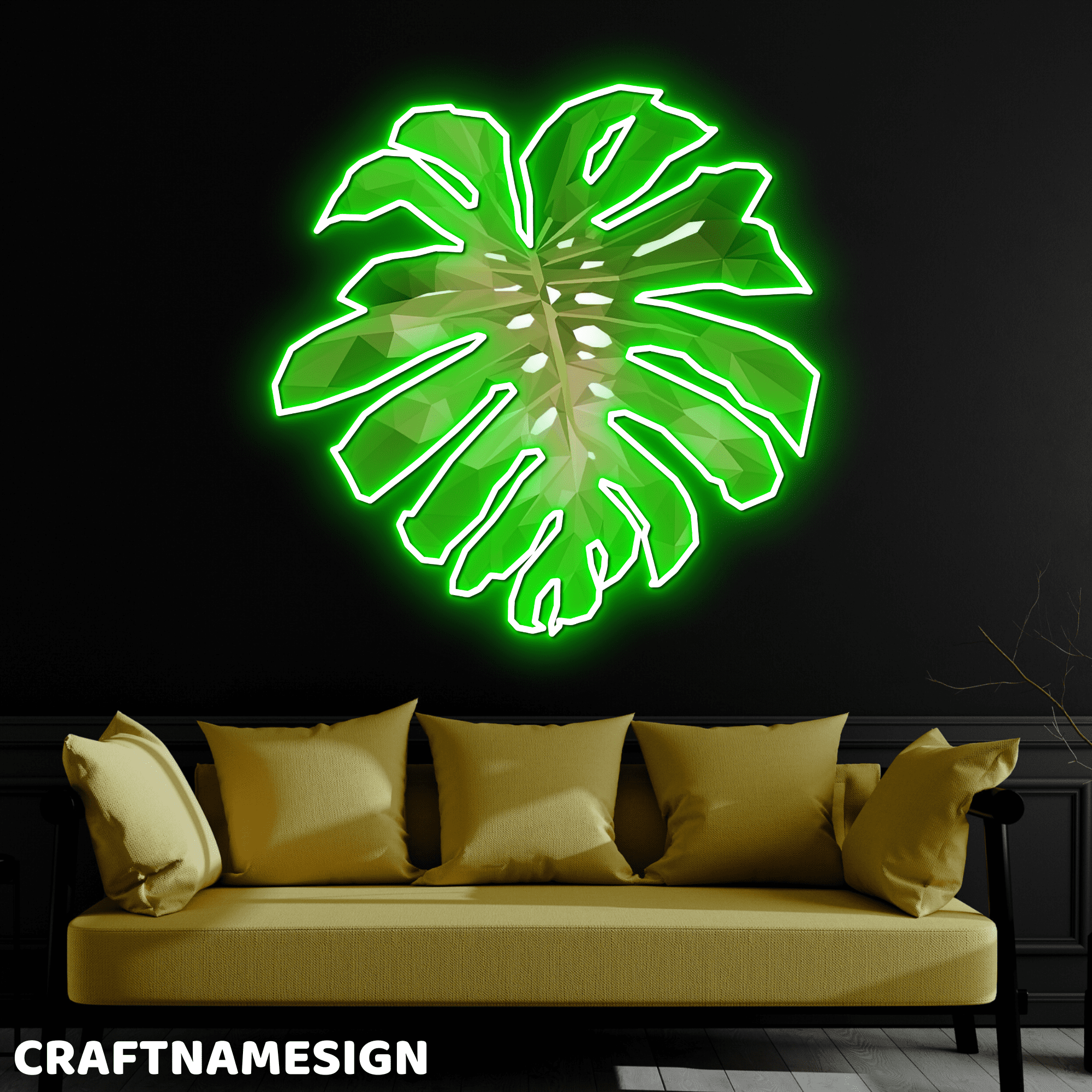 Craftnamesign Monstera Neon Decal, Hotel Wall Art, Living Room Wall ...