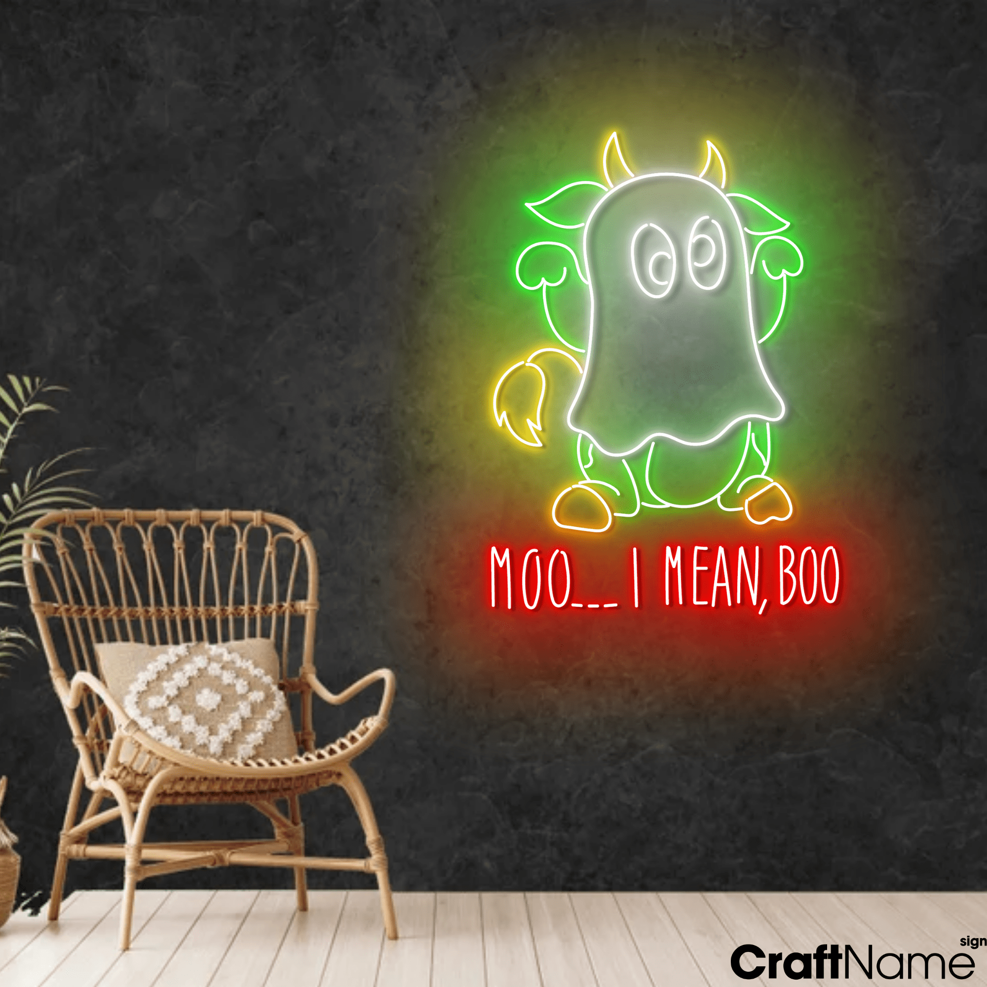 Craftnamesign Moo I Mean Boo Neon Light For Store Halloween Wall Decor ...