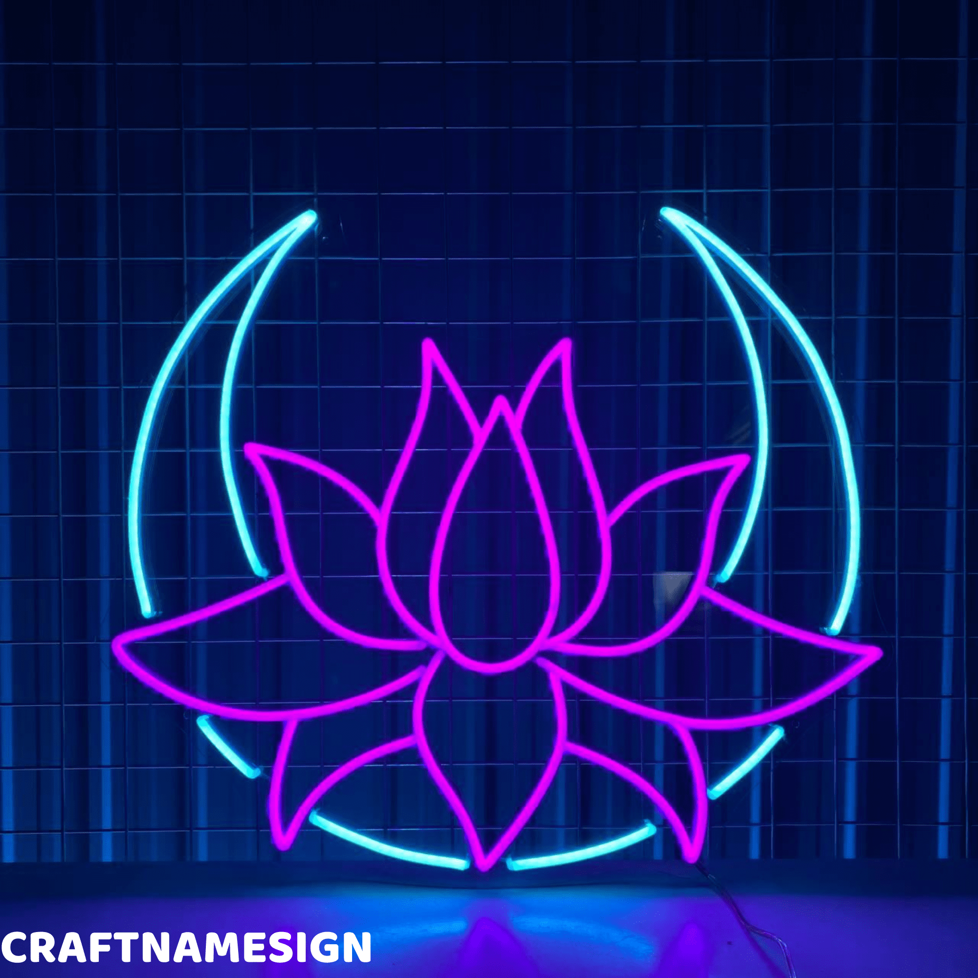Craftnamesign Moon Lotus Neon Sign, Living Room Wall Decor, Yoga Room ...