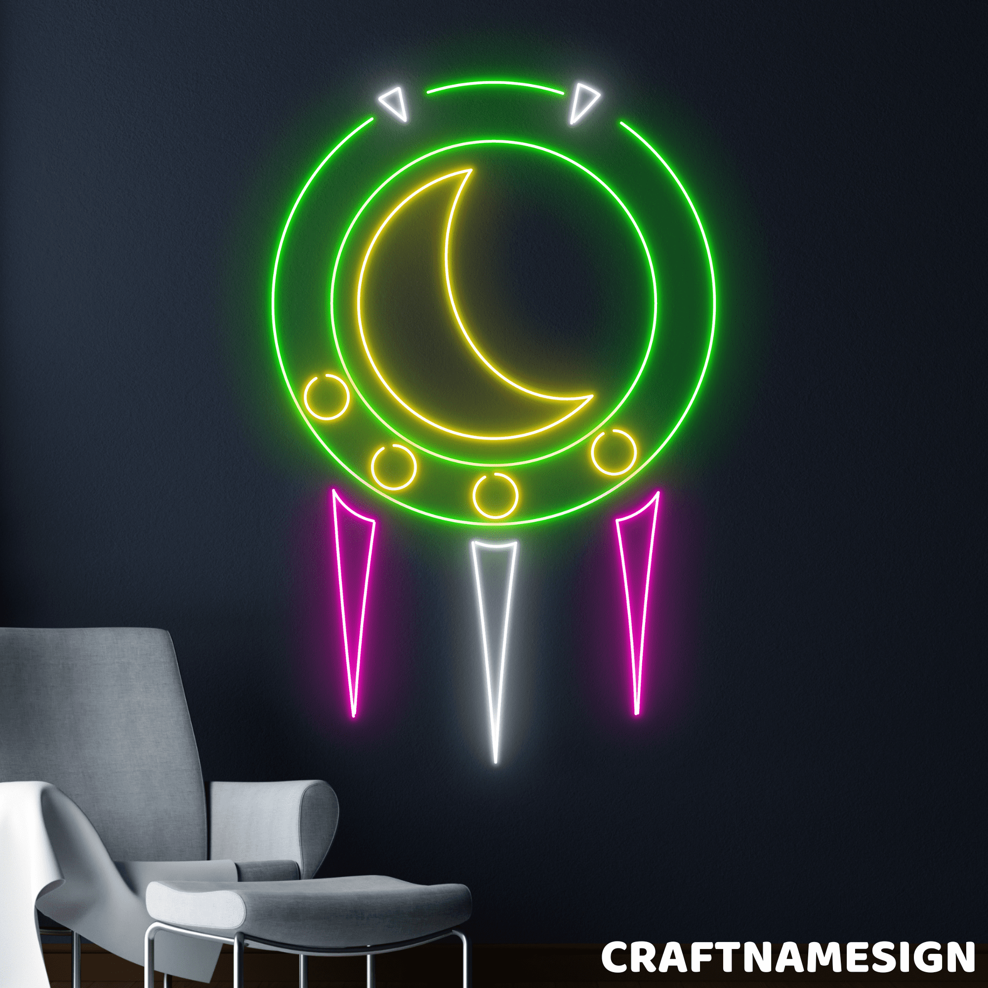 Craftnamesign Moon Motifs Neon Sign, Living Room Wall Art, Coffee Shop ...