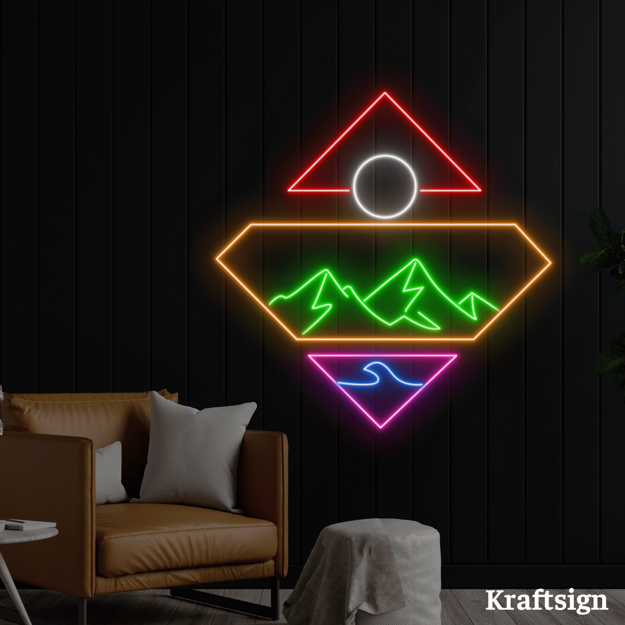 Craftnamesign Moon Mountain Wave Neon Sign, Bedroom Decor, Landscape ...