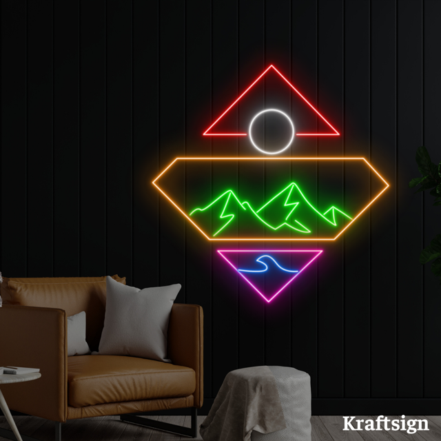 Craftnamesign Moon Mountain Wave Neon Sign, Bedroom Decor, Landscape ...
