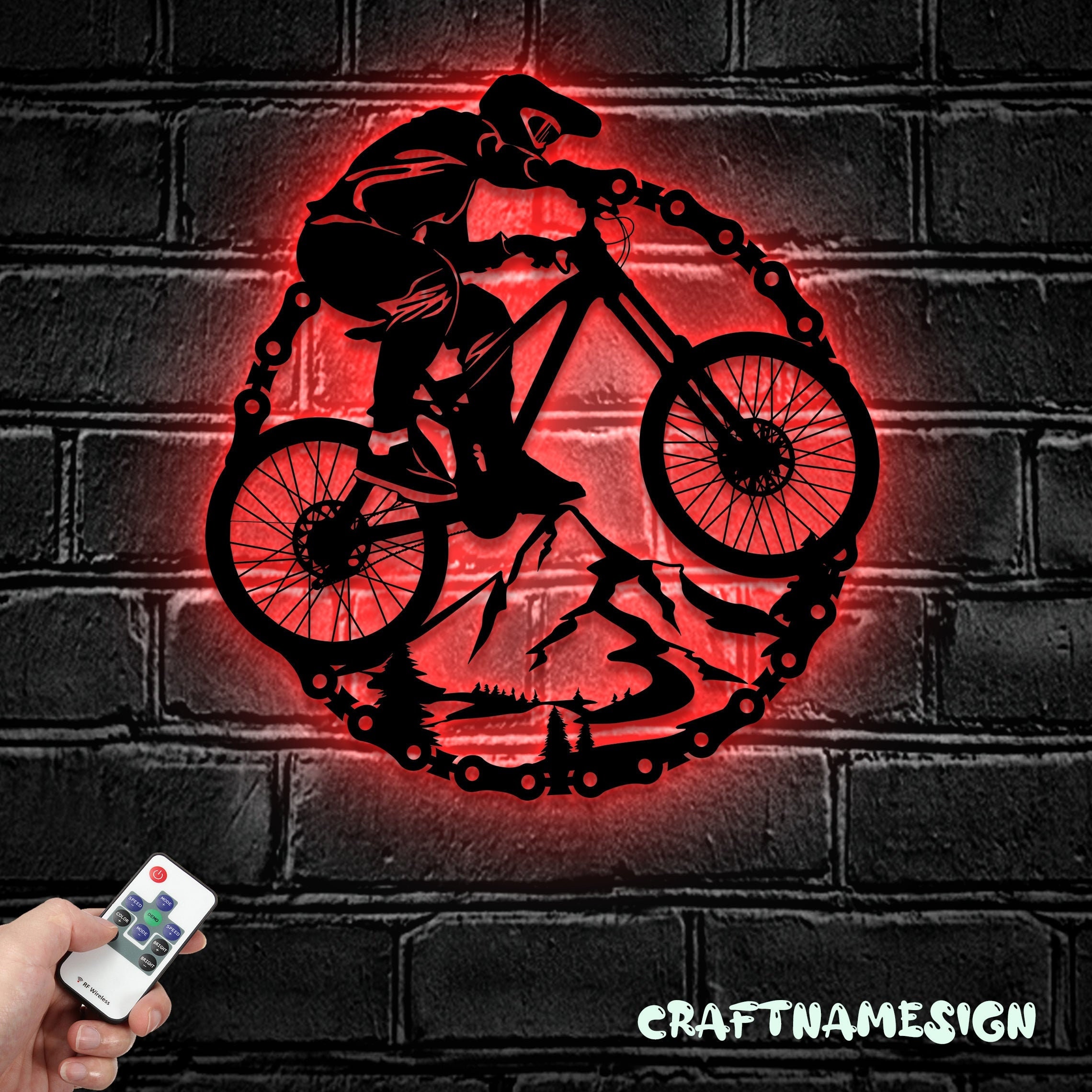 Craftnamesign Mountain Bike Metal Wall Art LED Light, MTB Sign Home ...