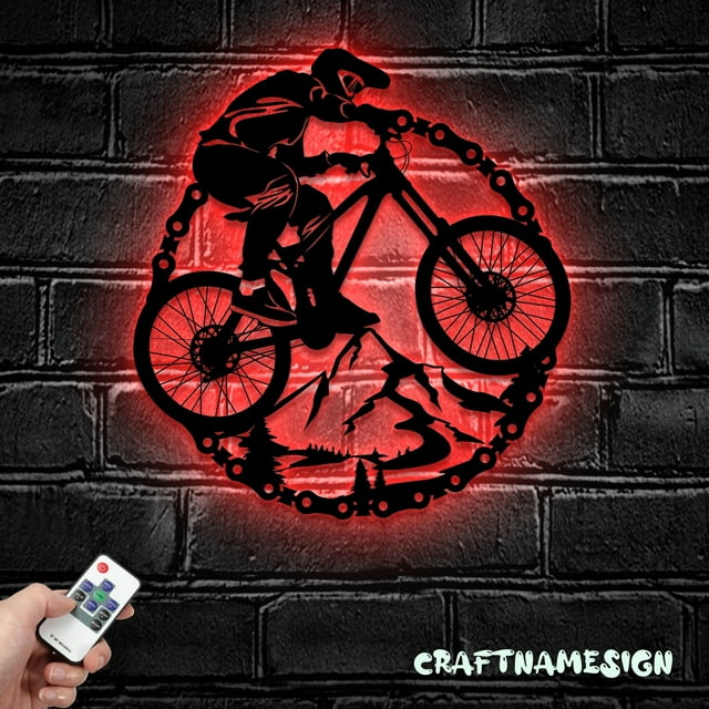 Craftnamesign Mountain Bike Metal Wall Art LED Light, MTB Sign Home ...