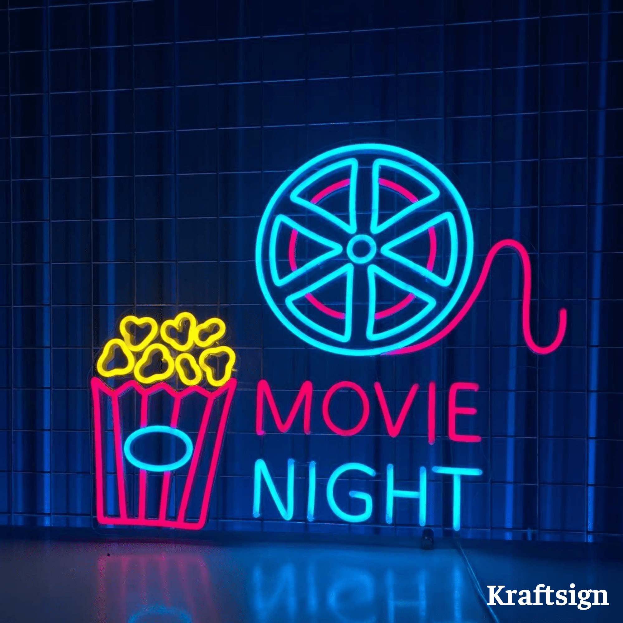 Craftnamesign Movie Night Neon Sign, Cinema LED Sign, Movie Room Decor ...